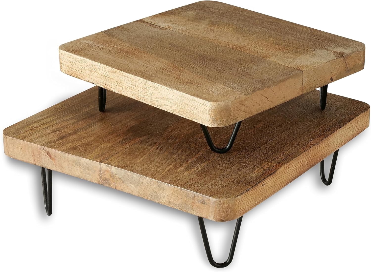 Raised Wooden Trays, Set of 2, Thick Square Planks, Ash Color, Mango ...