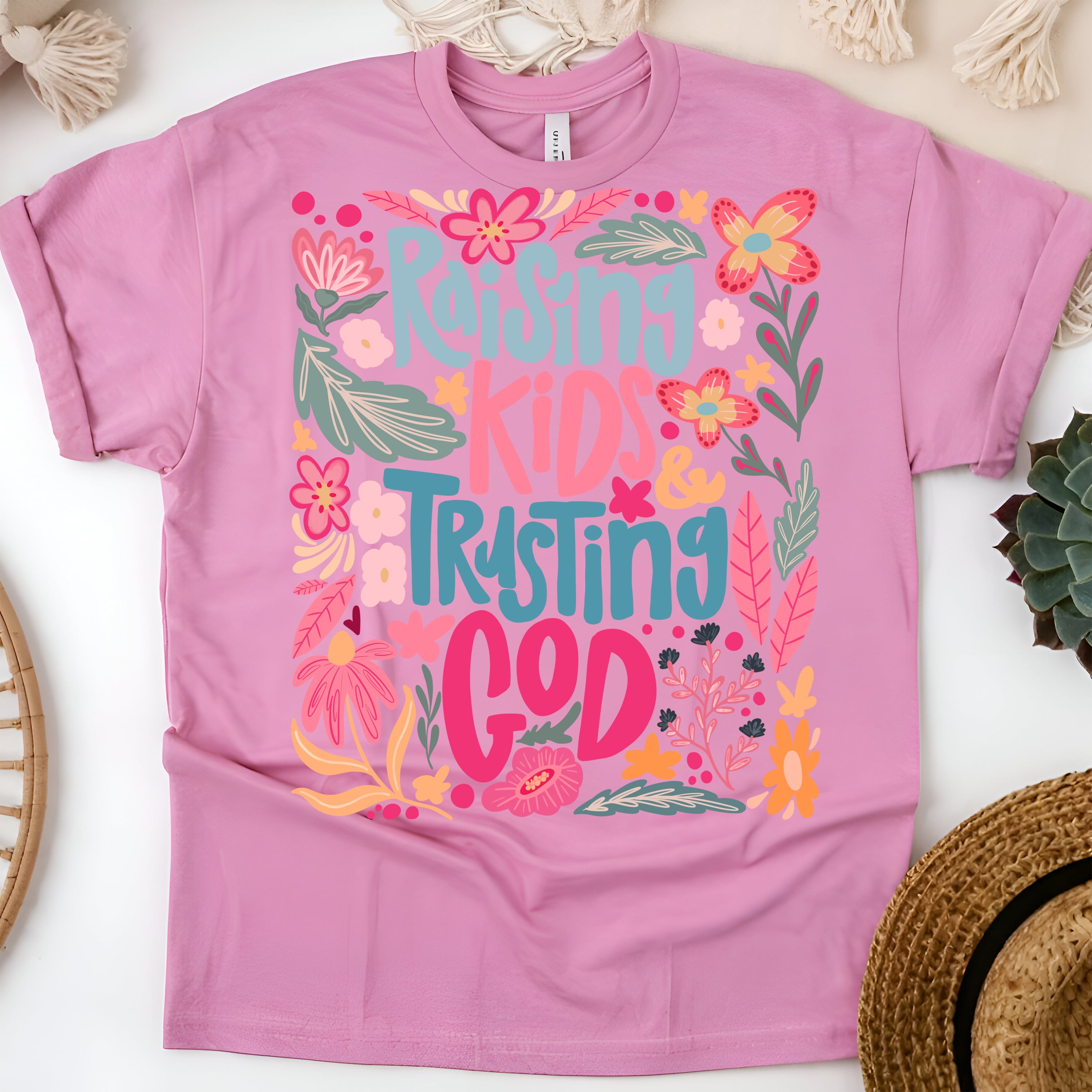 Raising Kids and Trusting God T-Shirt for Women | Christian Mom Floral ...