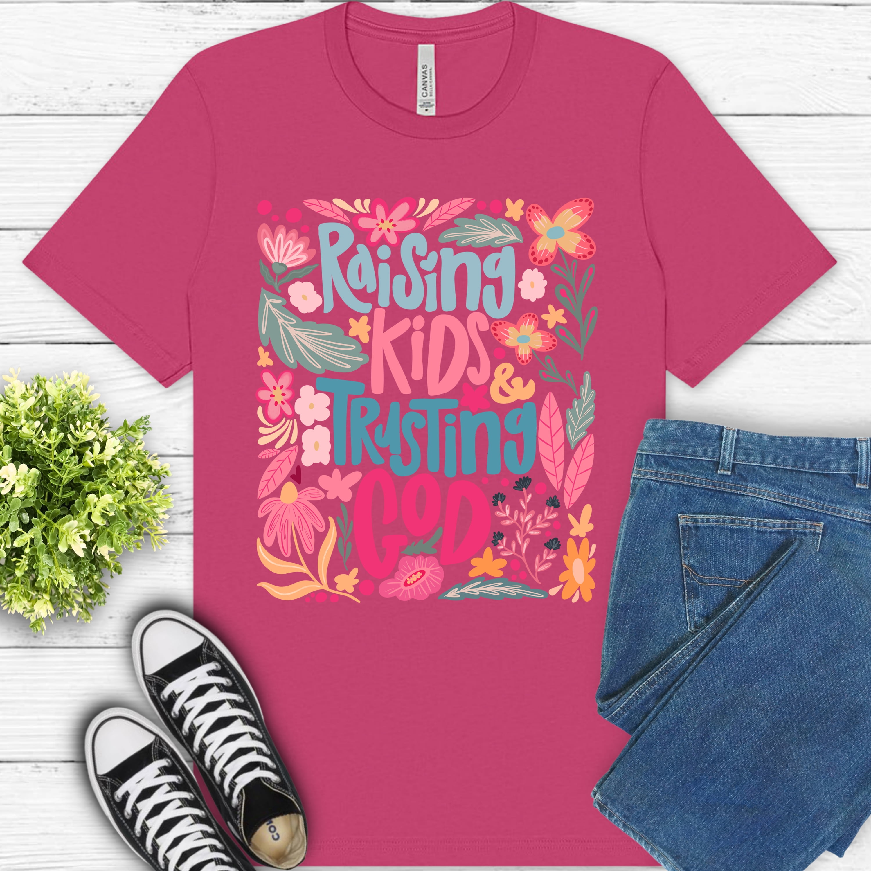 Raising Kids and Trusting God T-Shirt for Women | Christian Mom Floral ...