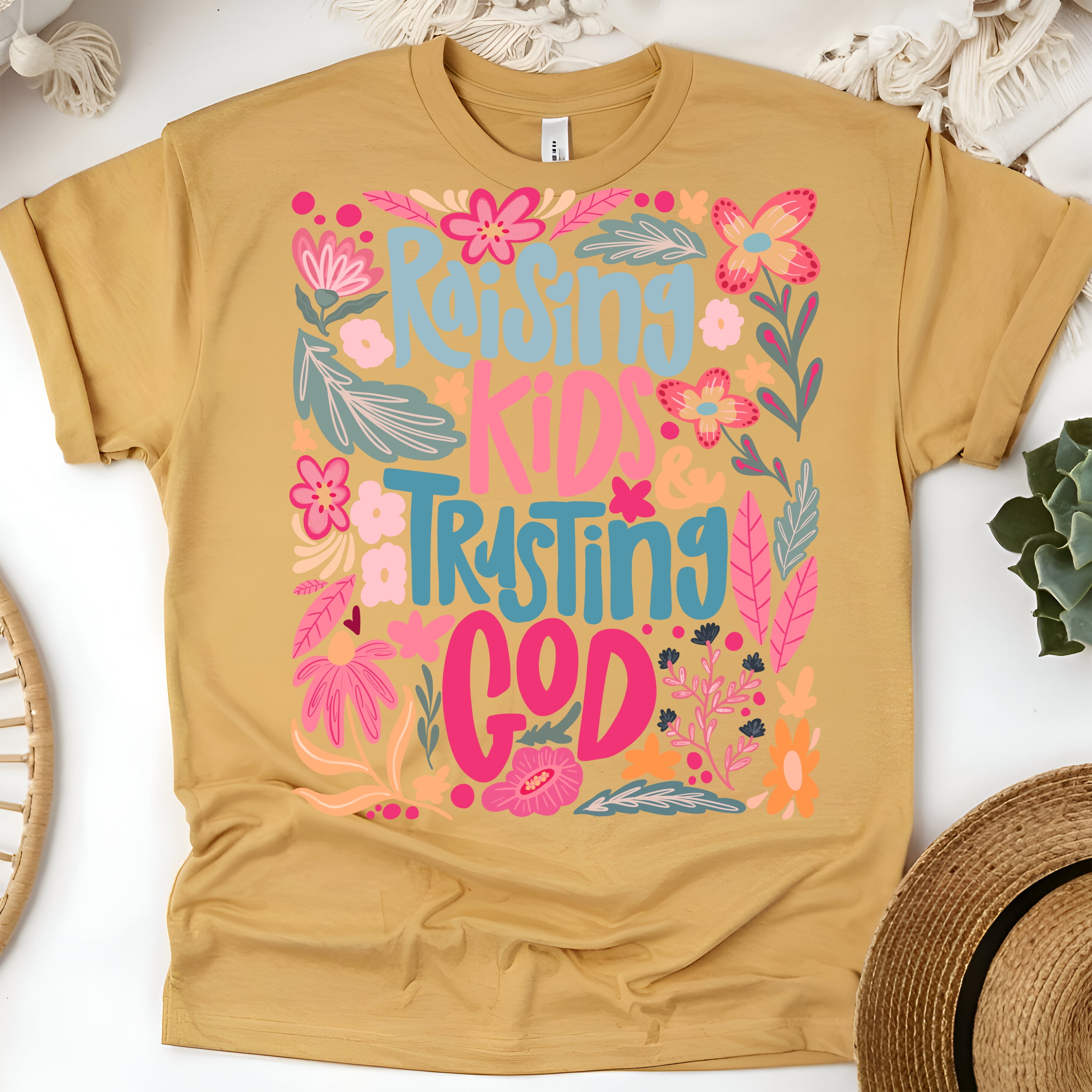 Raising Kids and Trusting God T-Shirt for Women | Christian Mom Floral ...