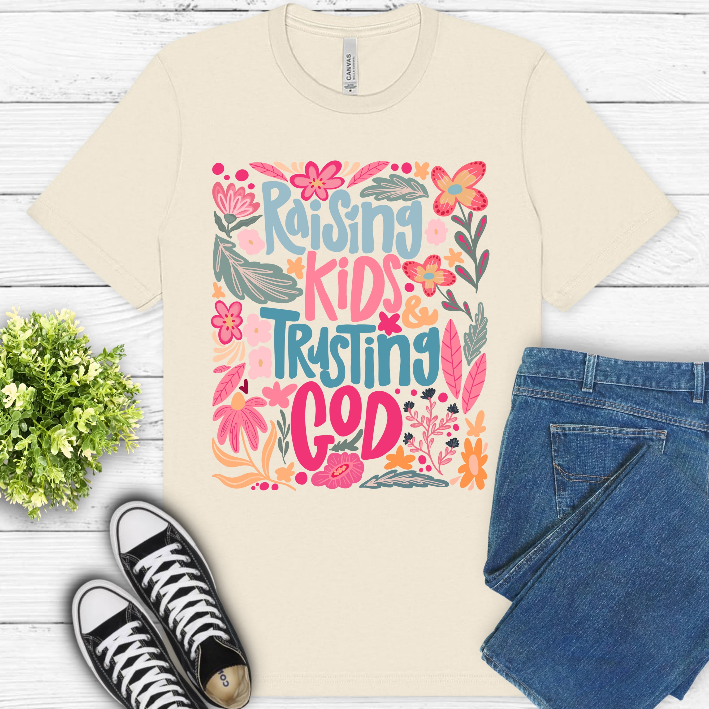 Raising Kids and Trusting God T-Shirt for Women | Christian Mom Floral ...