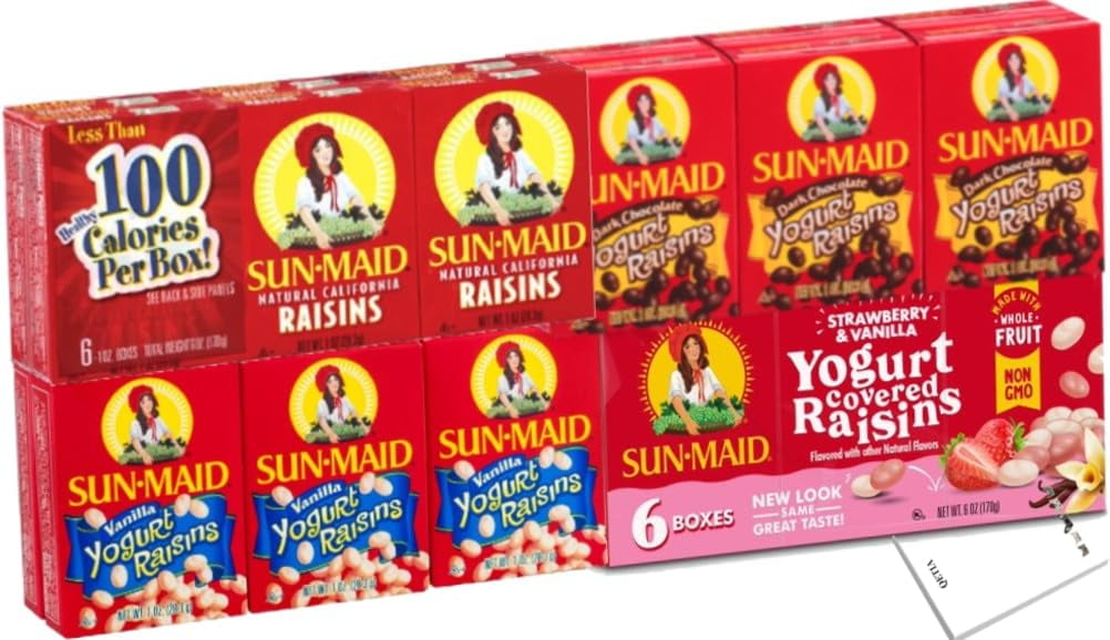 Raisins Variety Pack 24 ct - 6 Mini Boxes Plain Raisins, 6 Yogurt ...