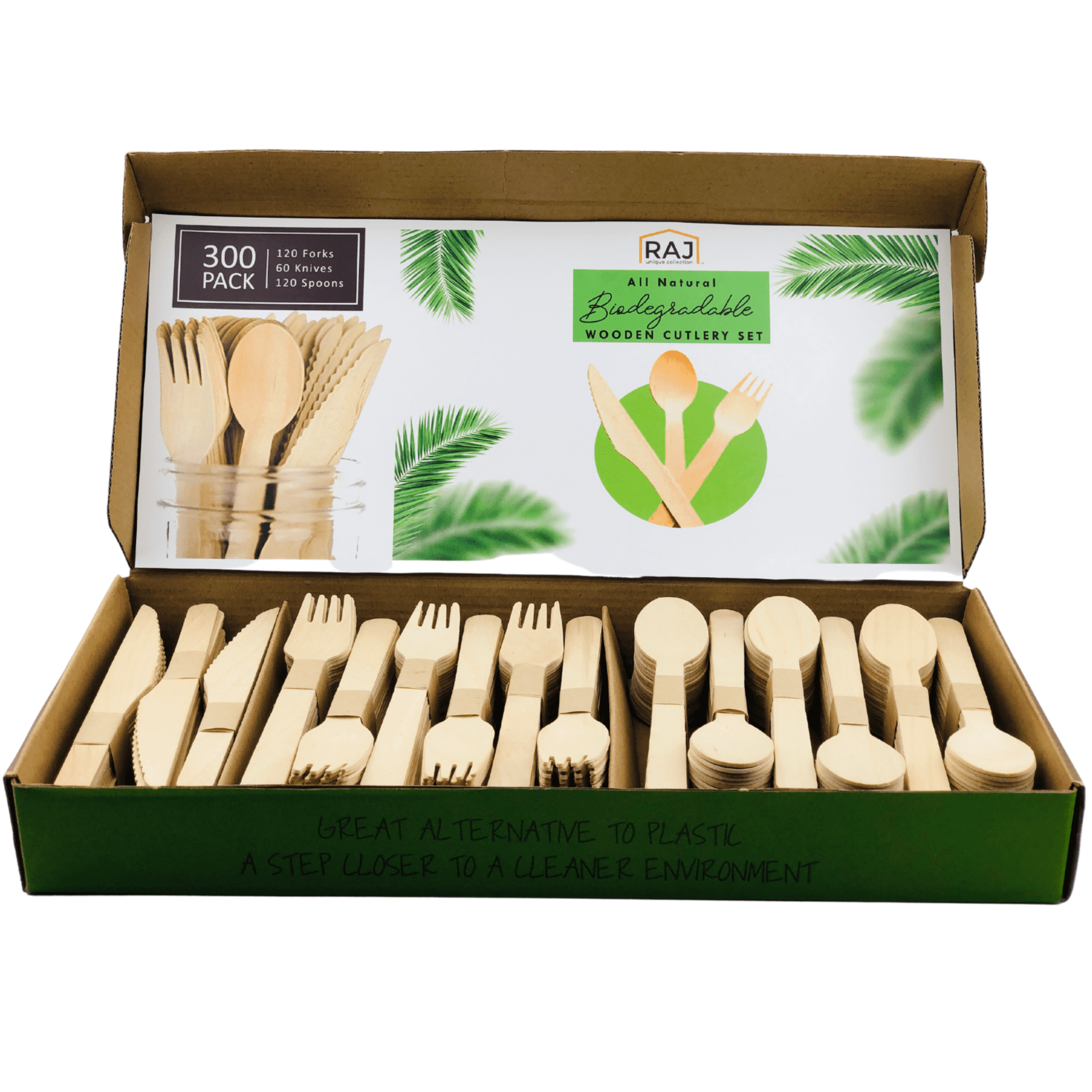 Raj Disposable Wooden Cutlery - Strong like Bamboo Party [300-Pack] 120 ...