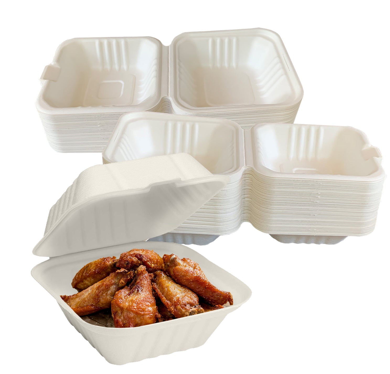 Raj Eco Bagasse 6" x 6" Clamshell Takeout Containers- 100 Pack ...