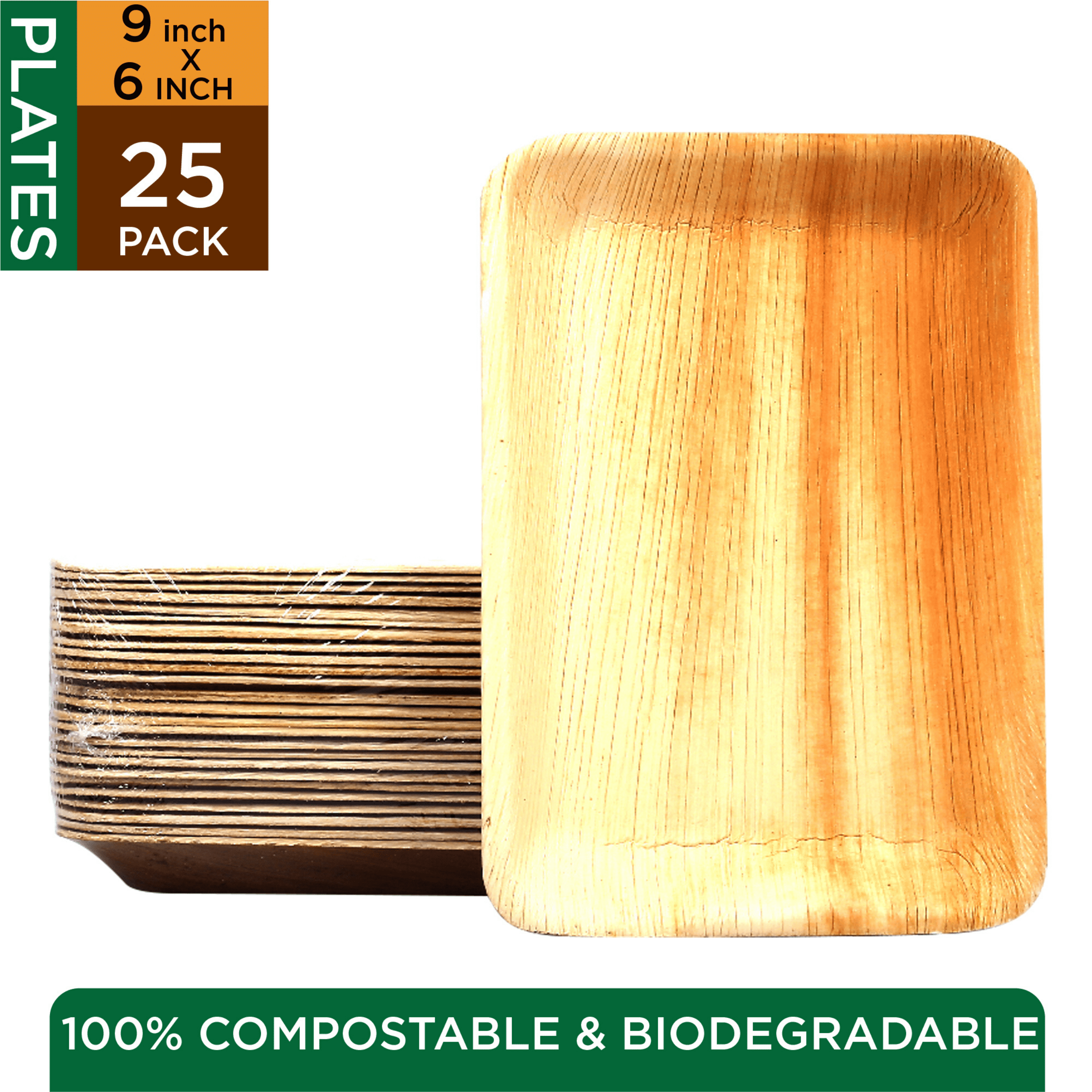 Raj Palm Leaf Plates [25-Pack] 9" X 6" Rectangle Plates like Bamboo ...