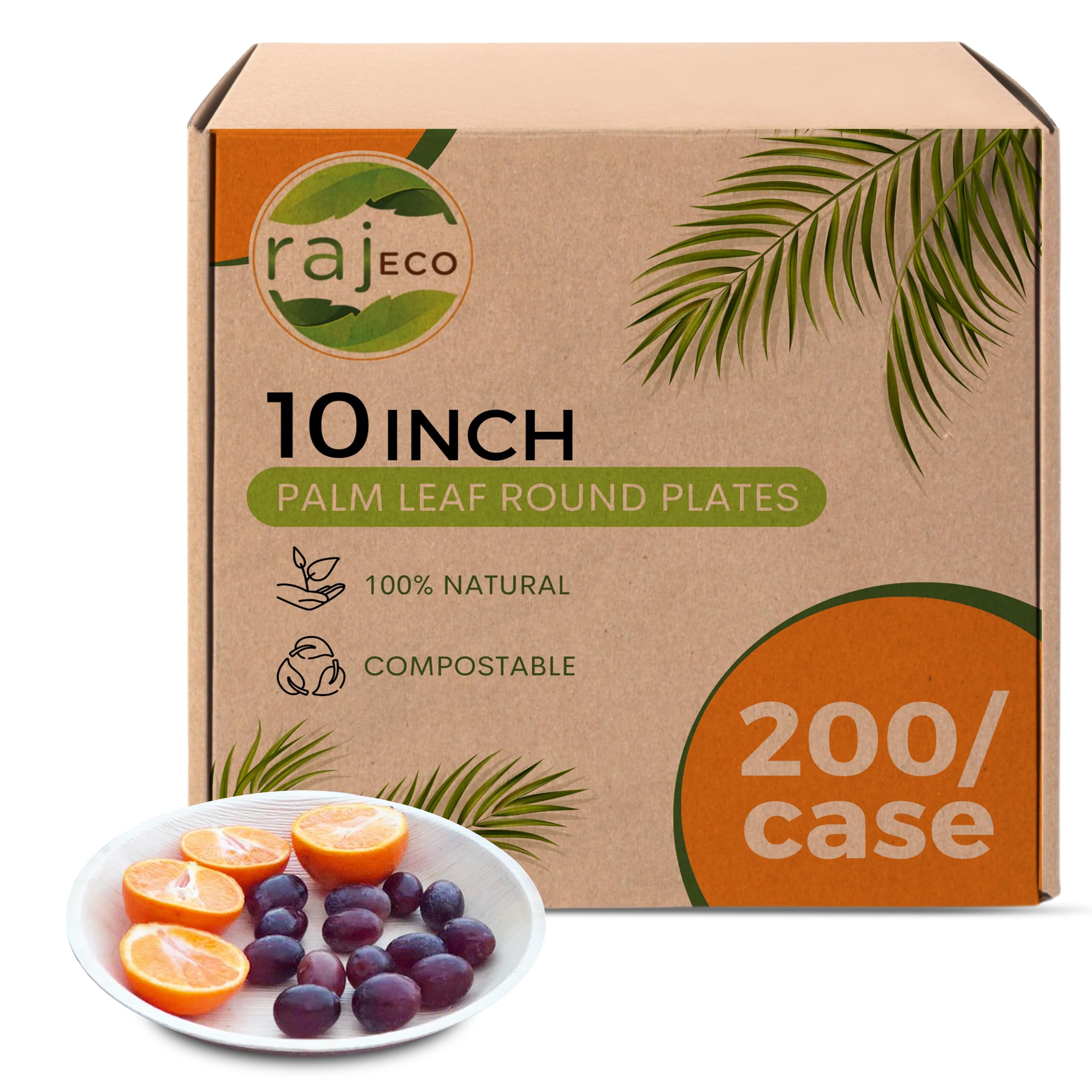 Raj Palm Leaf Plates [50-Pack] 10" Round Plates (4 CASES - 200 PACK ...