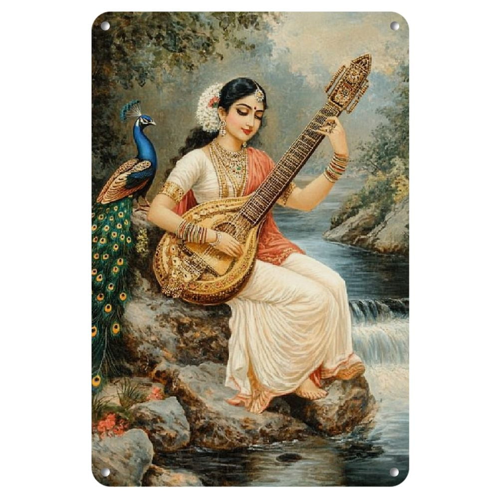 Raja Ravi Varma Sarasvati Iron Painting, Vintage Mixed Color Metal Art ...