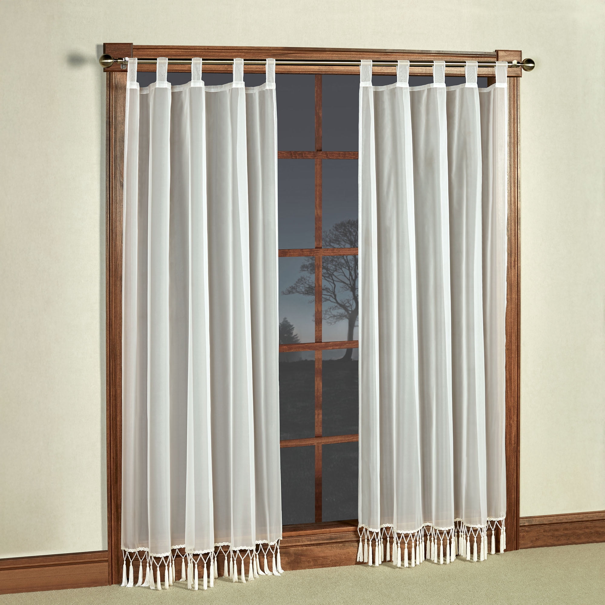 Rajah Pearl Ivory Semi Sheer Polyester Voile Victorian Tab Top Window ...