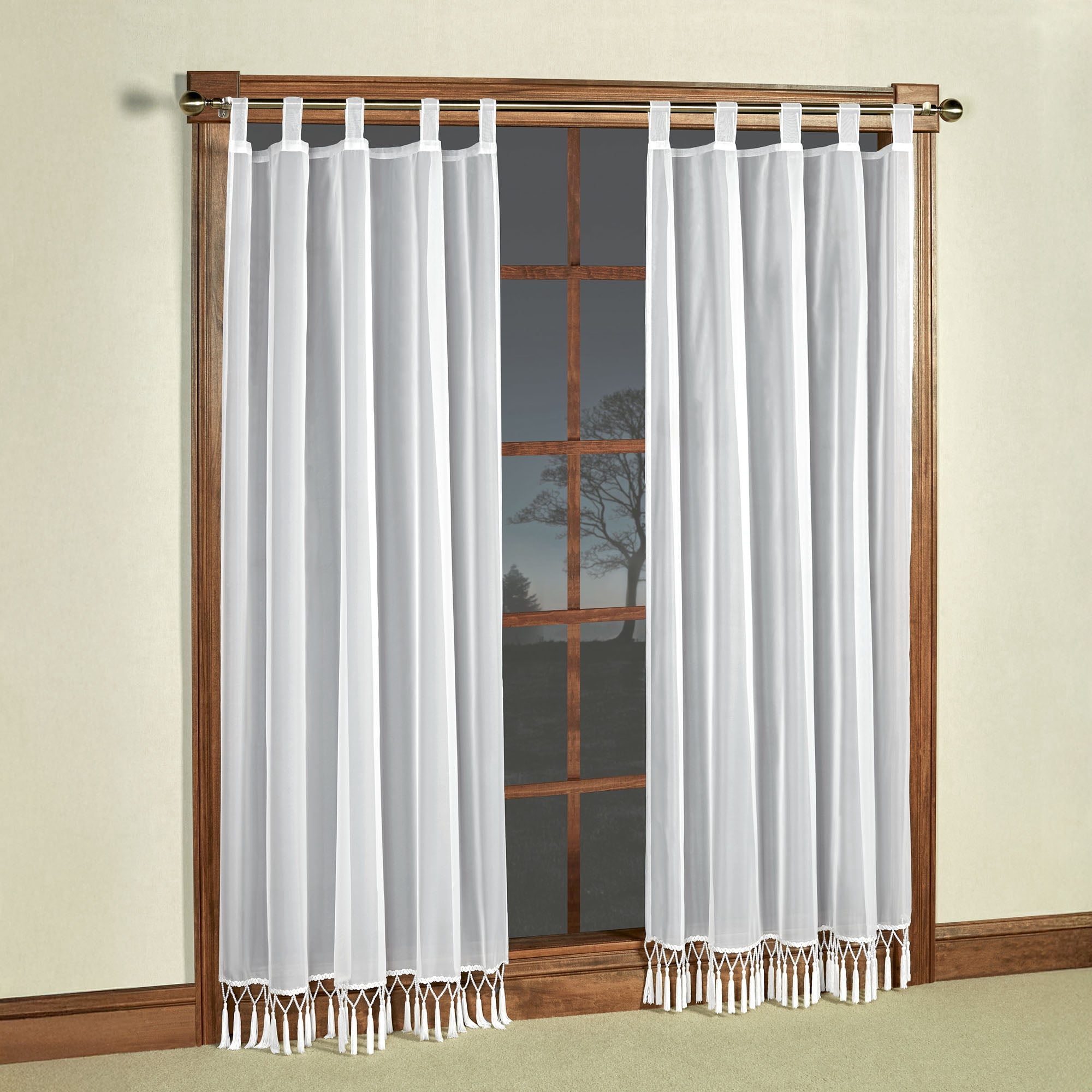Rajah Pearl White Semi Sheer Polyester Voile Victorian Tab Top Window ...