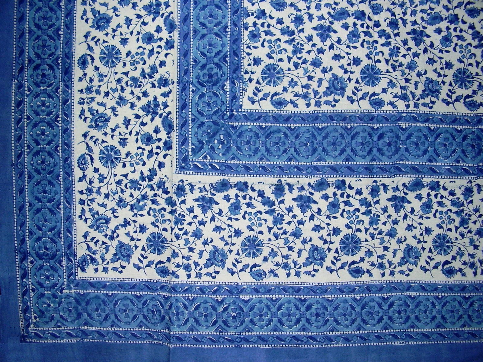Rajasthan Block Print Tapestry Cotton Bedspread 106" x 106" Queen Blue ...