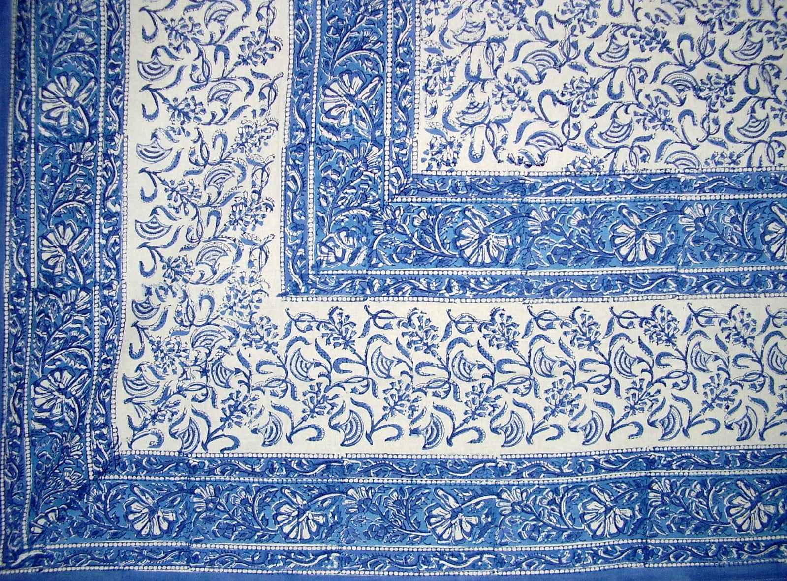 Rajasthan Block Print Tapestry Cotton Bedspread 106" x 106" Queen Blue ...