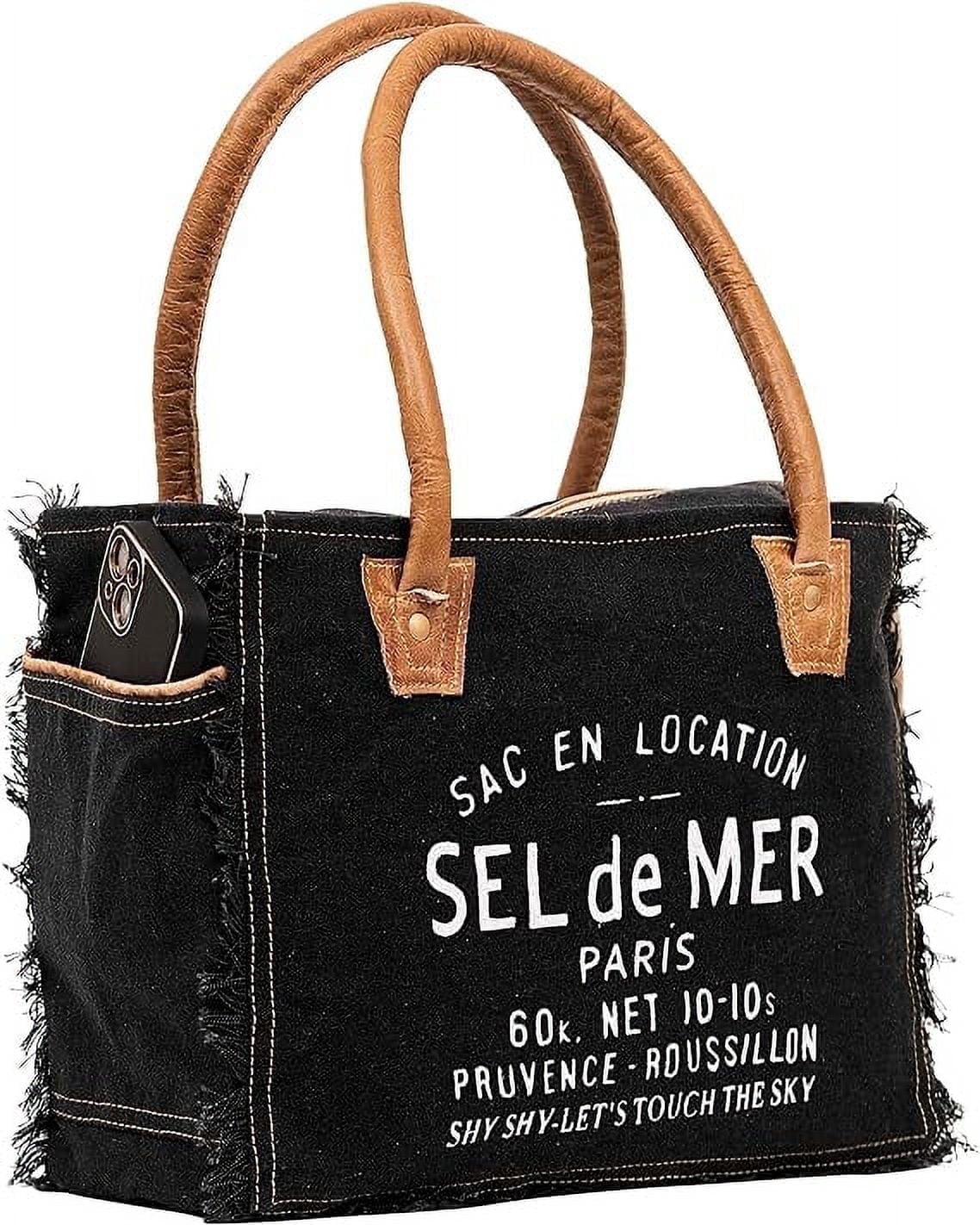 Rajeriya Sel De Mer Black 13 inch Canvas & Cowhide Tote/ Hobo Bags ...