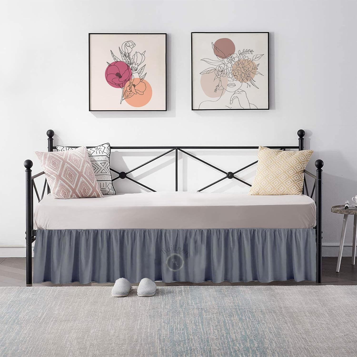 Rajlinen Daybed Skirt with Split Corners Twin - 21 Inch Drop Easy Fit ...