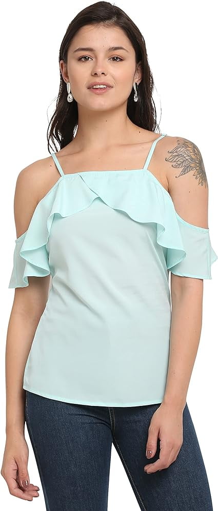 Rajnandini Women's Mint Green Butterfly Sleeve Western Top (ROLY09B-M ...