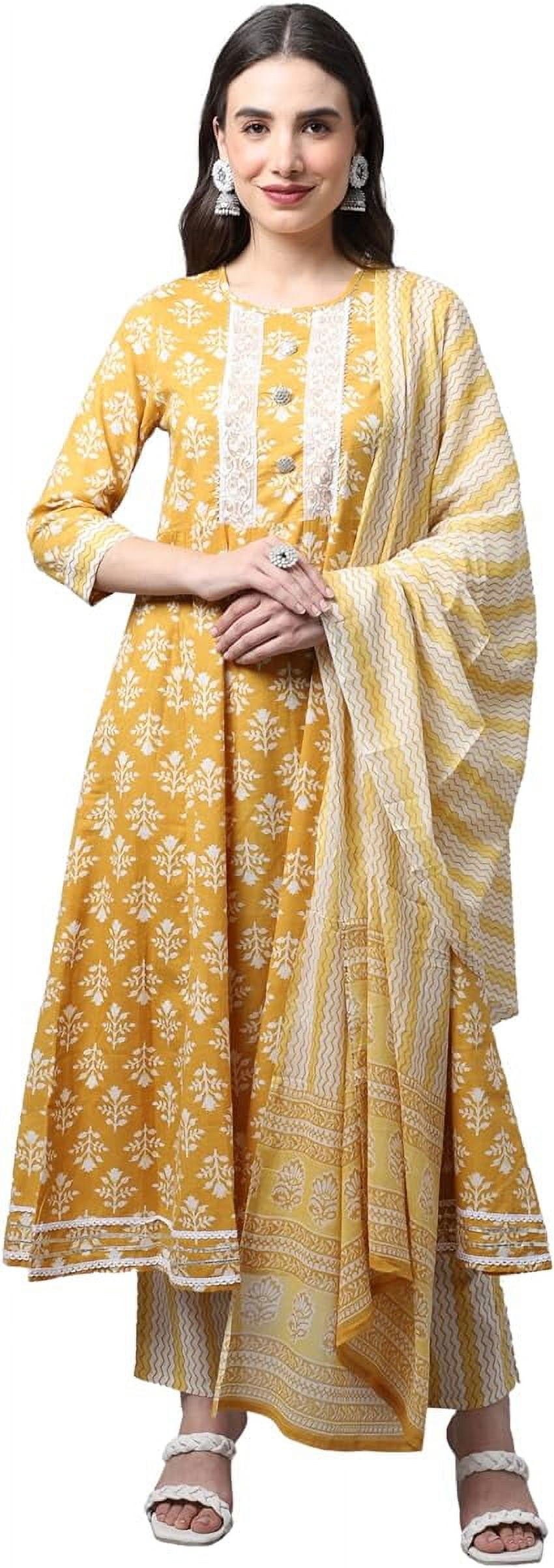 Rajnandini Women's Pure Cambric Cotton Jaipuri Printed & Embroidered Kurta Set With Dupatta ...
