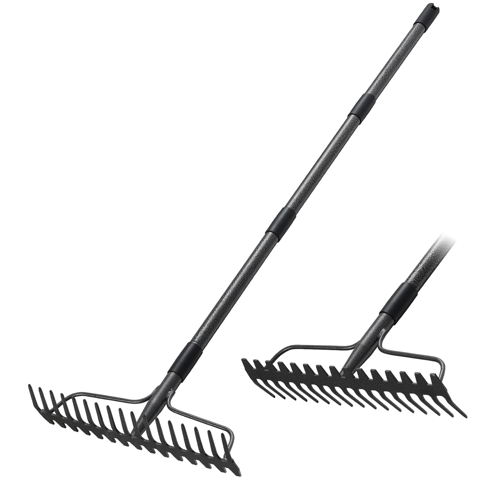 Garden Rake, 77 inch Long Handle with 17 Tongs, Heavy Duty Metal Rake ...