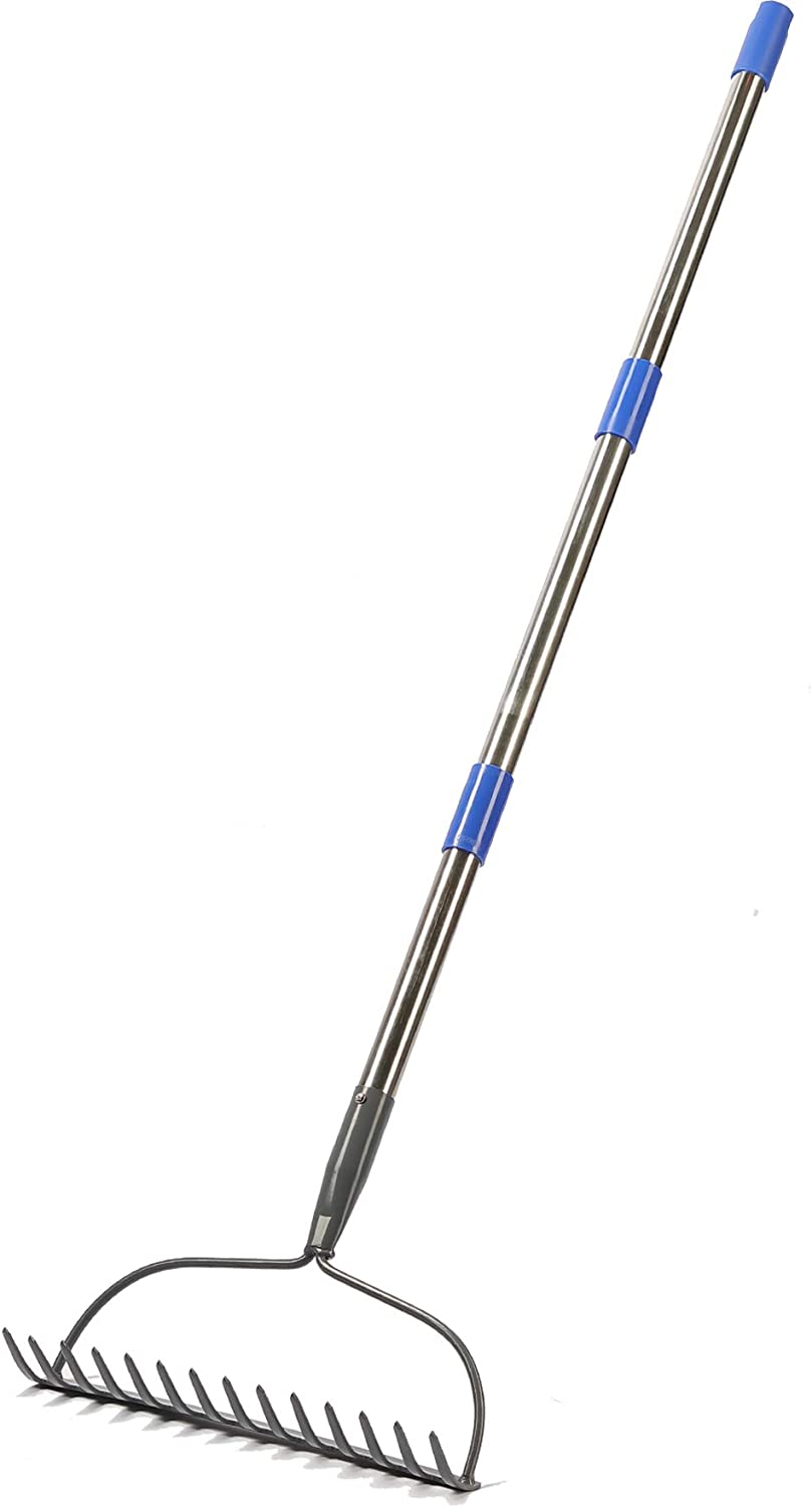 Rake, 5 FT Metal Rake for Lawns Level Head Rakes with Stainless Steel ...