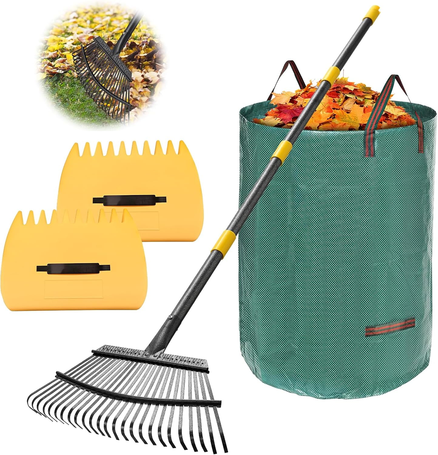 Rake,65 Inch Garden Leaf Rake Set, Wide Heavy Duty Leaves Raking Tools ...