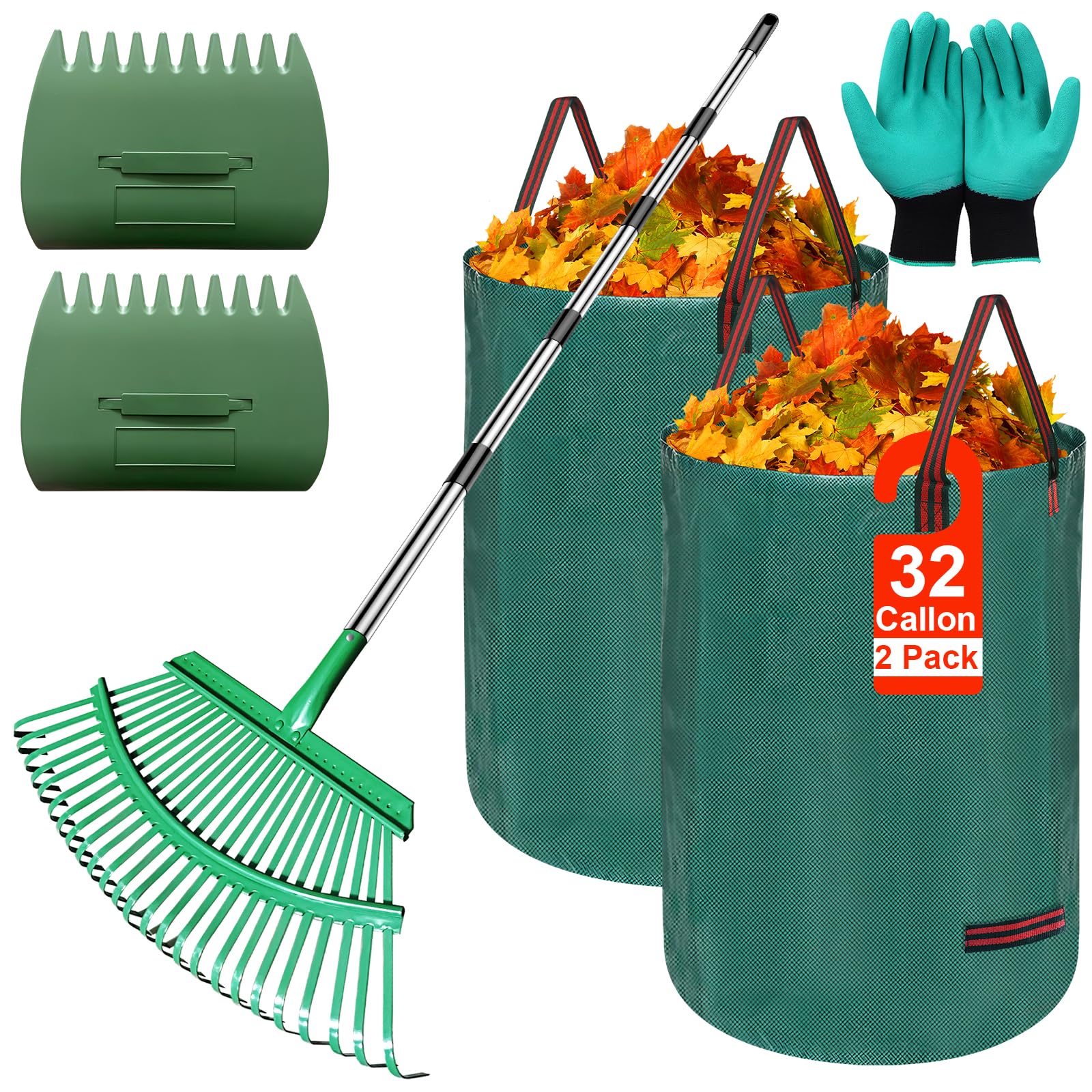 Rake,73 Inch Garden Leaf Rake Set, Wide Heavy Leaves Raking Tools with ...