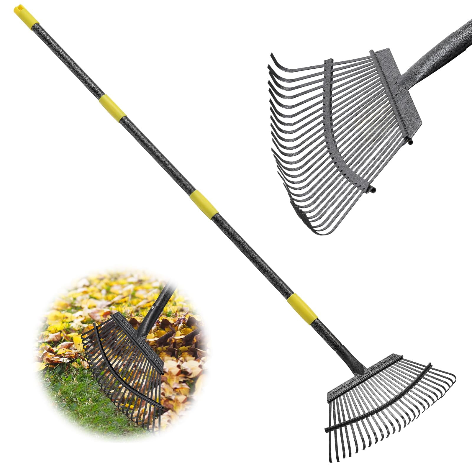 Rake, 78 Inch Long AIF4 Garden Rake, 25 Tines 18 Inch Wide Heavy Duty ...