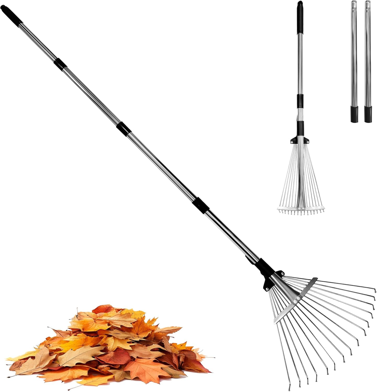 Rake for Leaves,Heavy Duty Metal Adjustable Leaf Rake for Lawns,Long ...