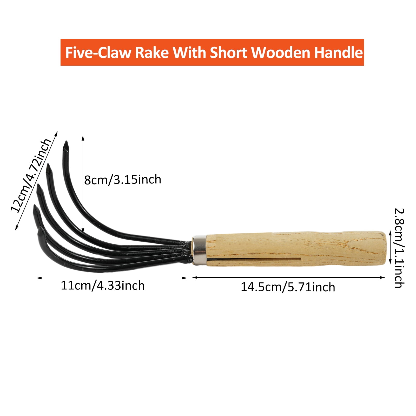 Rake,Or Soil 5-claw Rake Hand With Wooden Handle Bendproof Hand Rake ...
