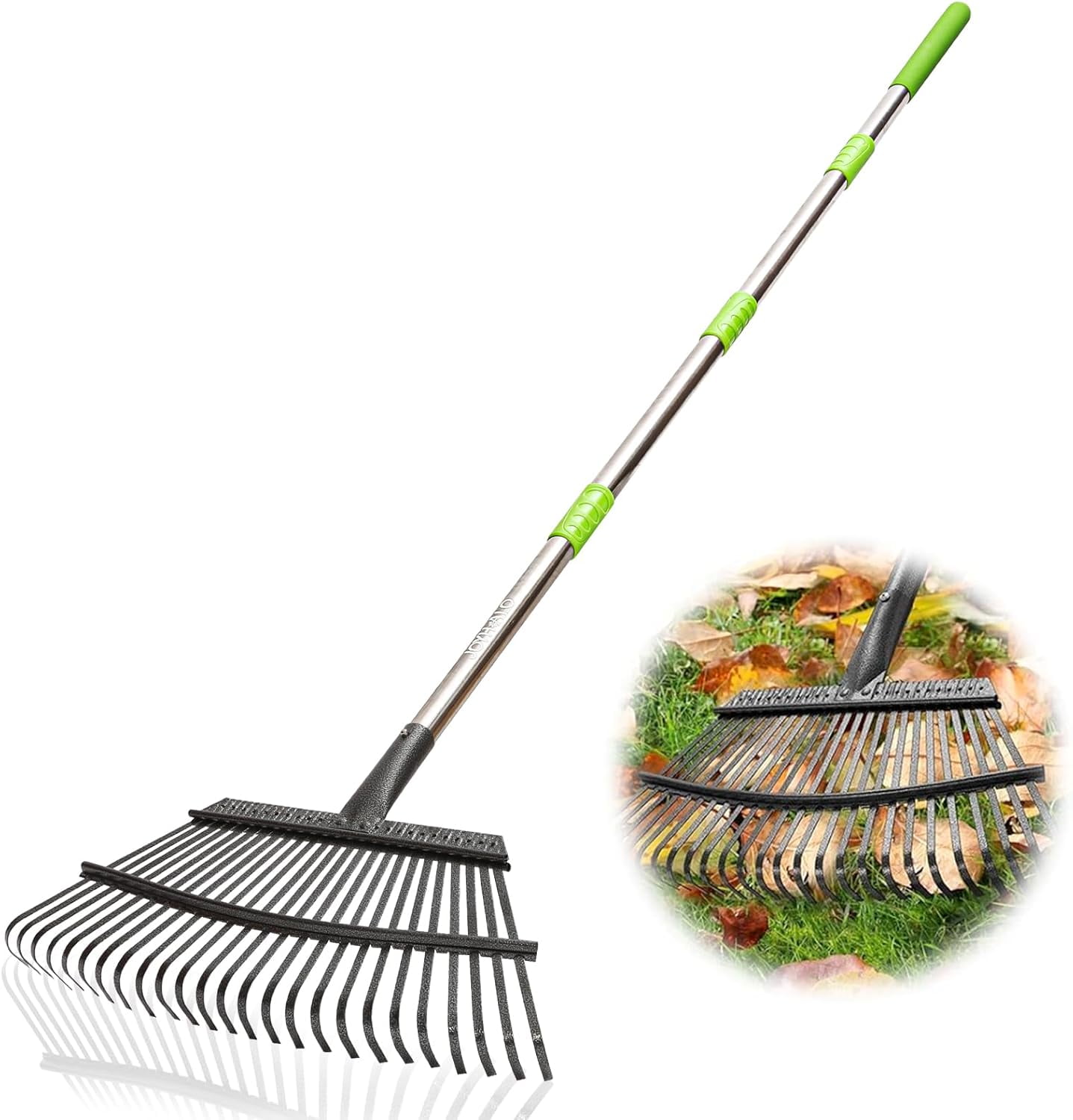 Rake for Leaves Adjustable 65 Inch Long, 18 Inch Wide Garden Rake with ...