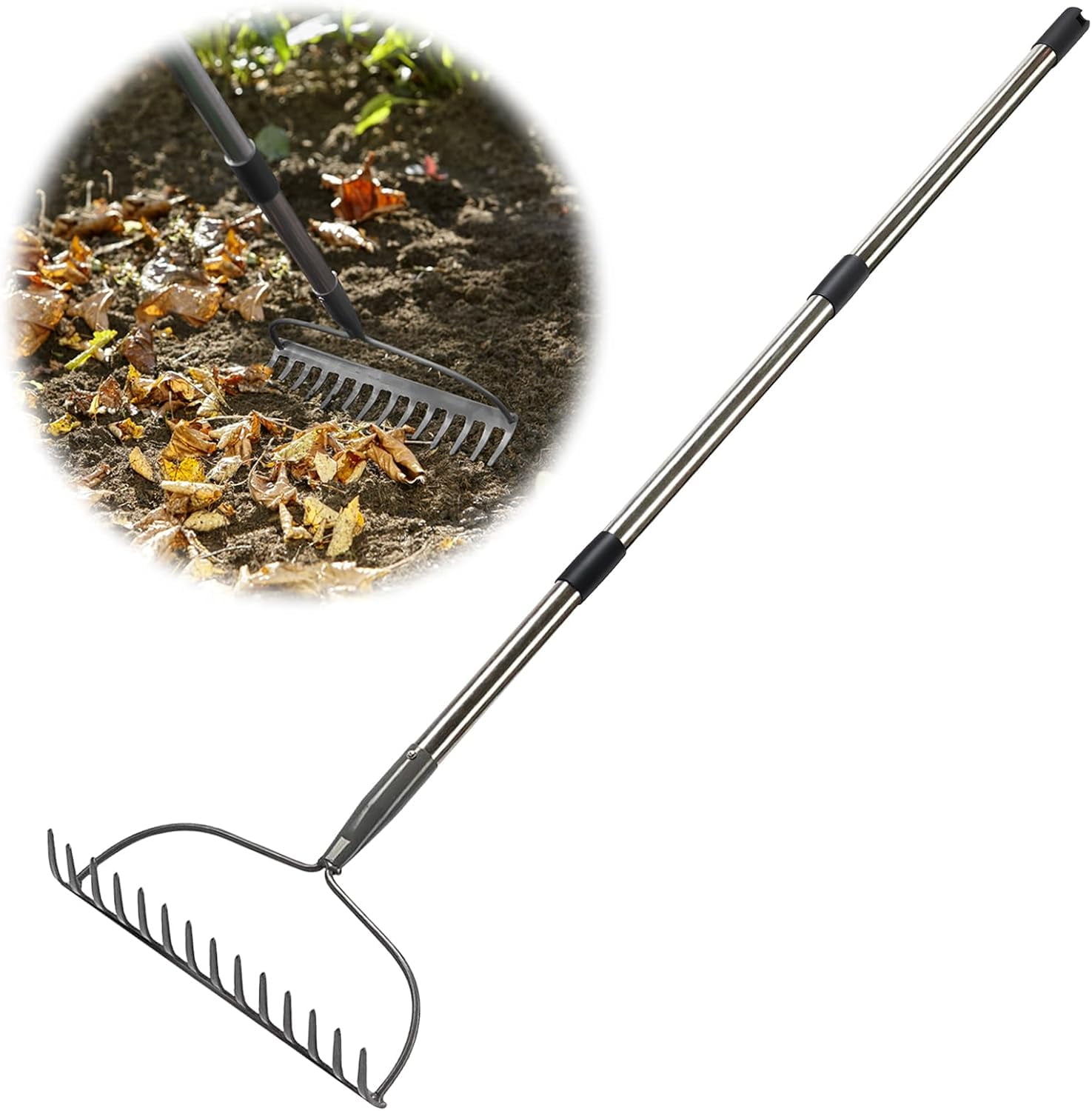 Rake for Leaves, Garden Bow Rake for Lawns Heavy Duty, 5 ft Back-Saving ...