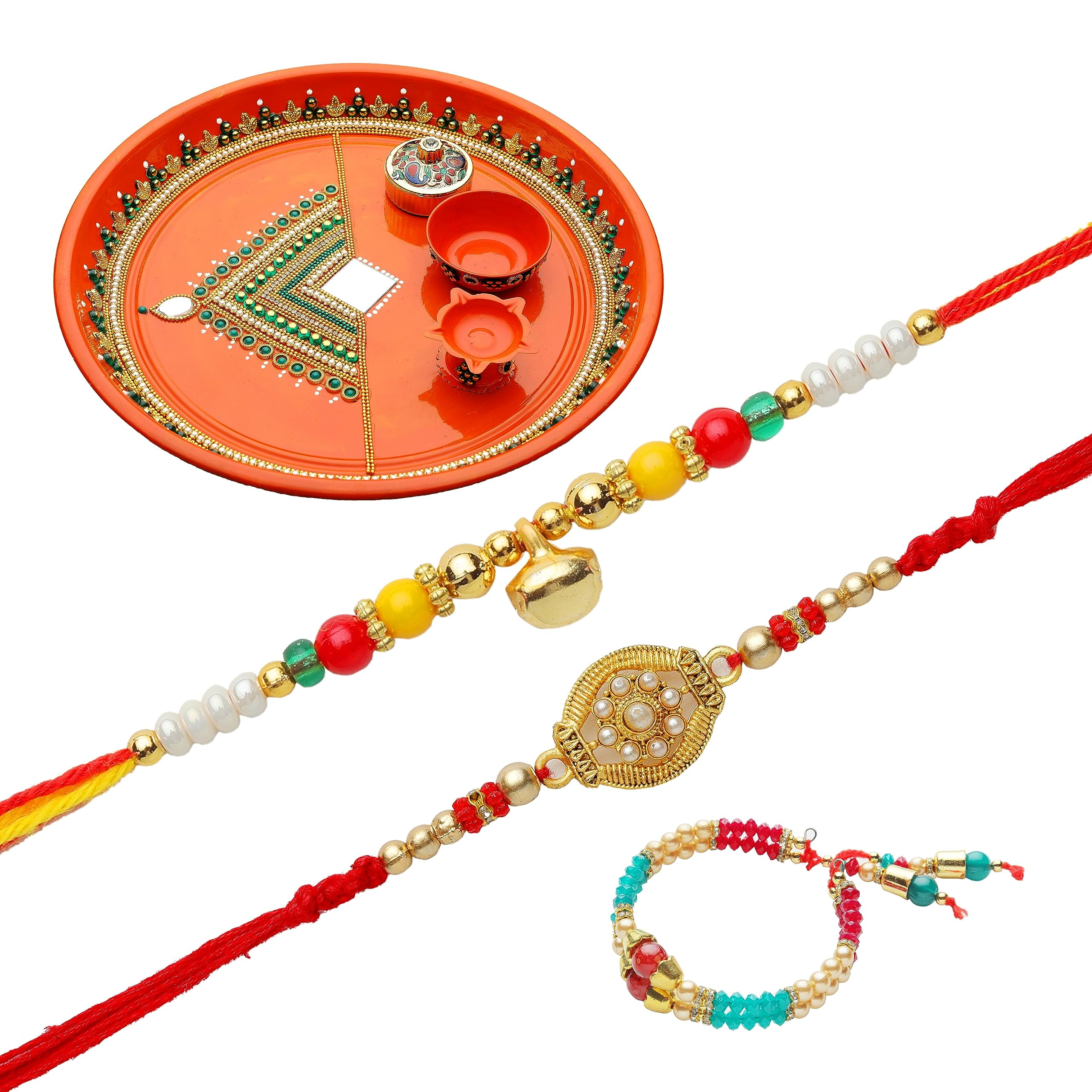 Rakhi Thali Plate Platter with Bhai Bhabhi Rakhi for Brother Bhabhi ...