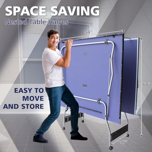 Rakon Blue Folding Rolling 8×4 FT Table Tennis Table Indoor and Outdoor ...
