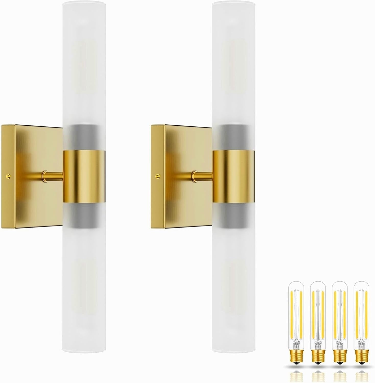 Ralbay Gold Wall Sconces Set of 2 Frosted Glass Shade Indoor Modern ...