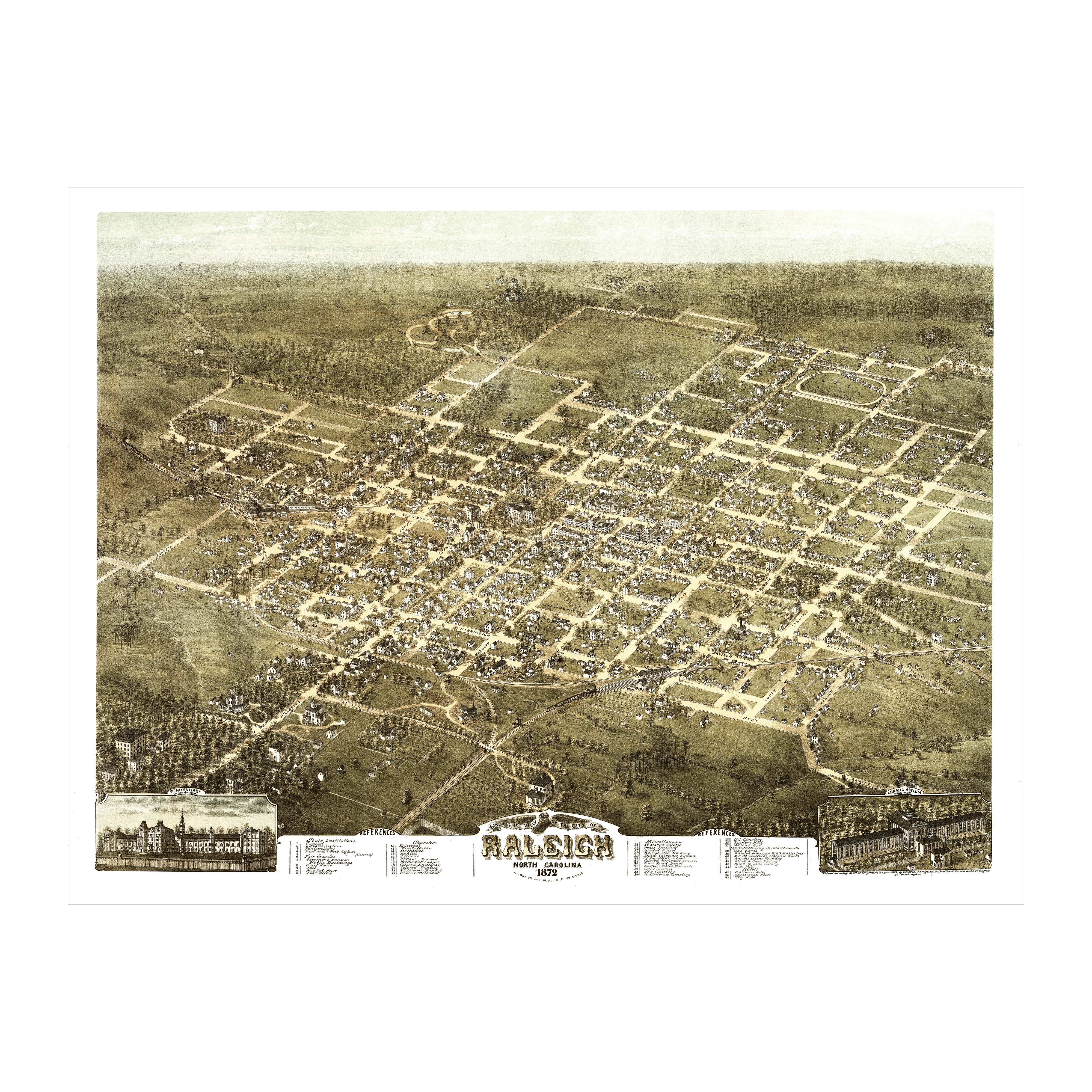Raleigh Art, 1872 Vintage Map of Raleigh North Carolina, NC History ...