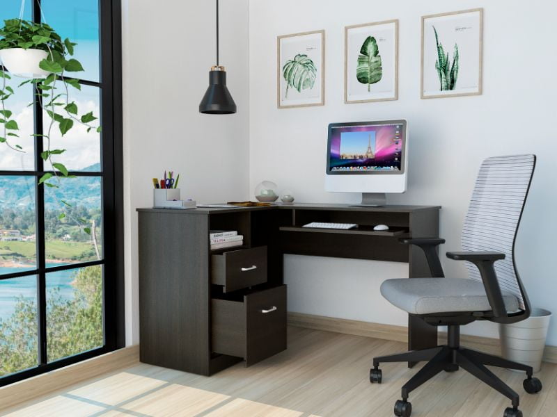 Raleigh L-Shaped Desk with Storage - Spacious Black Desk for Home ...