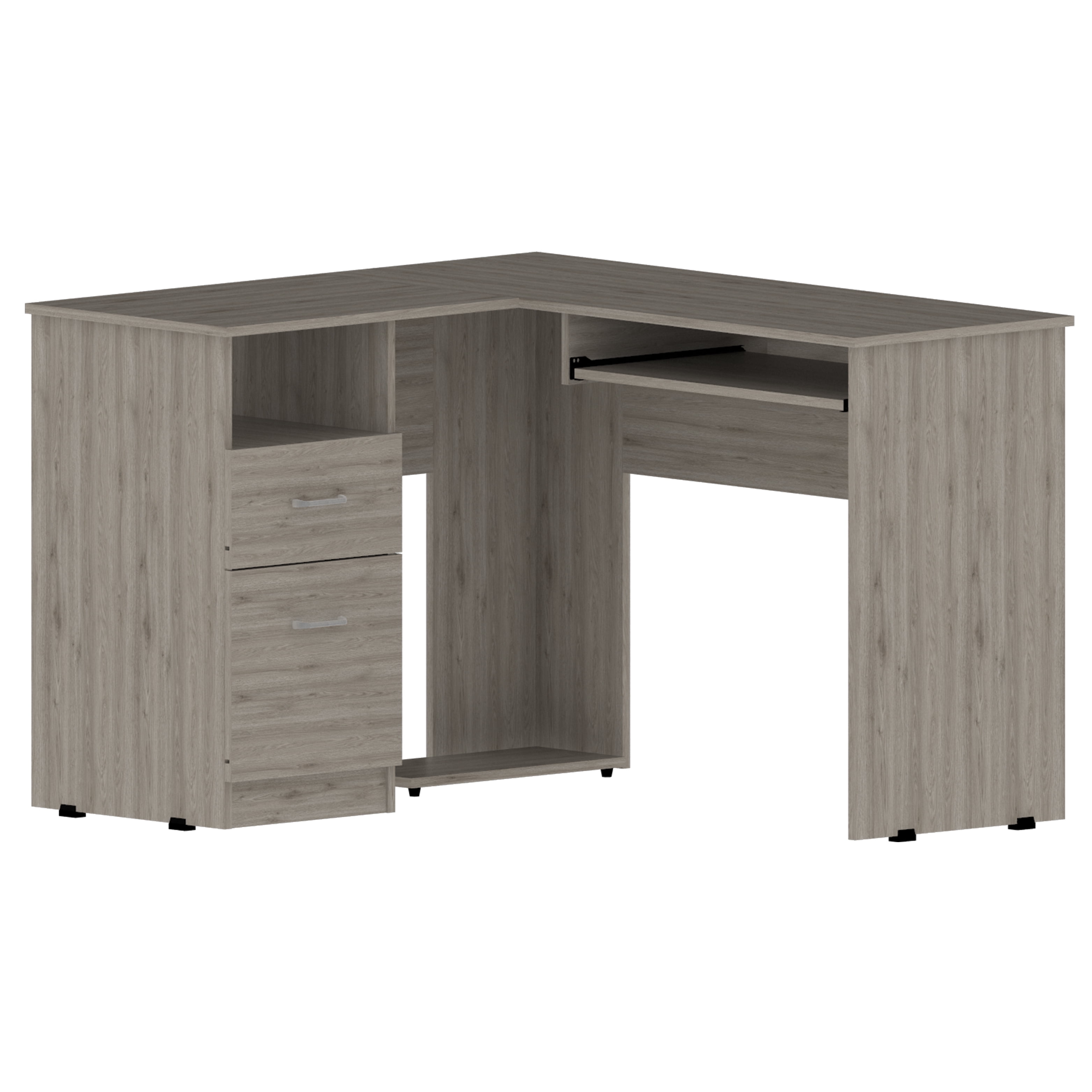 Raleigh Light Gray L-Shaped Desk with Two Drawers & Shelf, CPU Storage ...