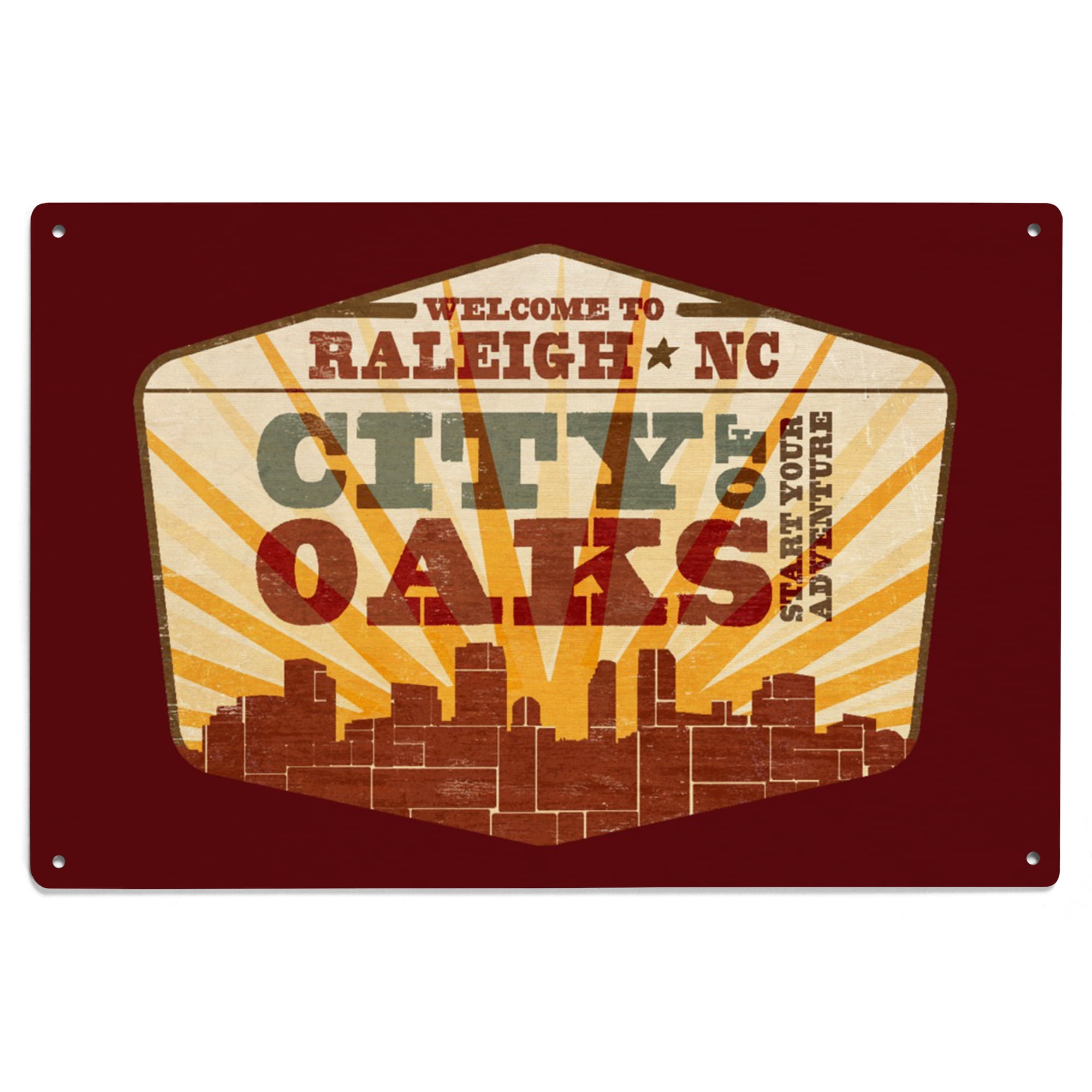 Raleigh, North Carolina, Skyline and Sunburst Screenprint Style ...