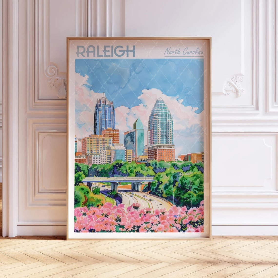 Raleigh Watercolor Poster - World Cities Wall Art - North Carolina Usa ...