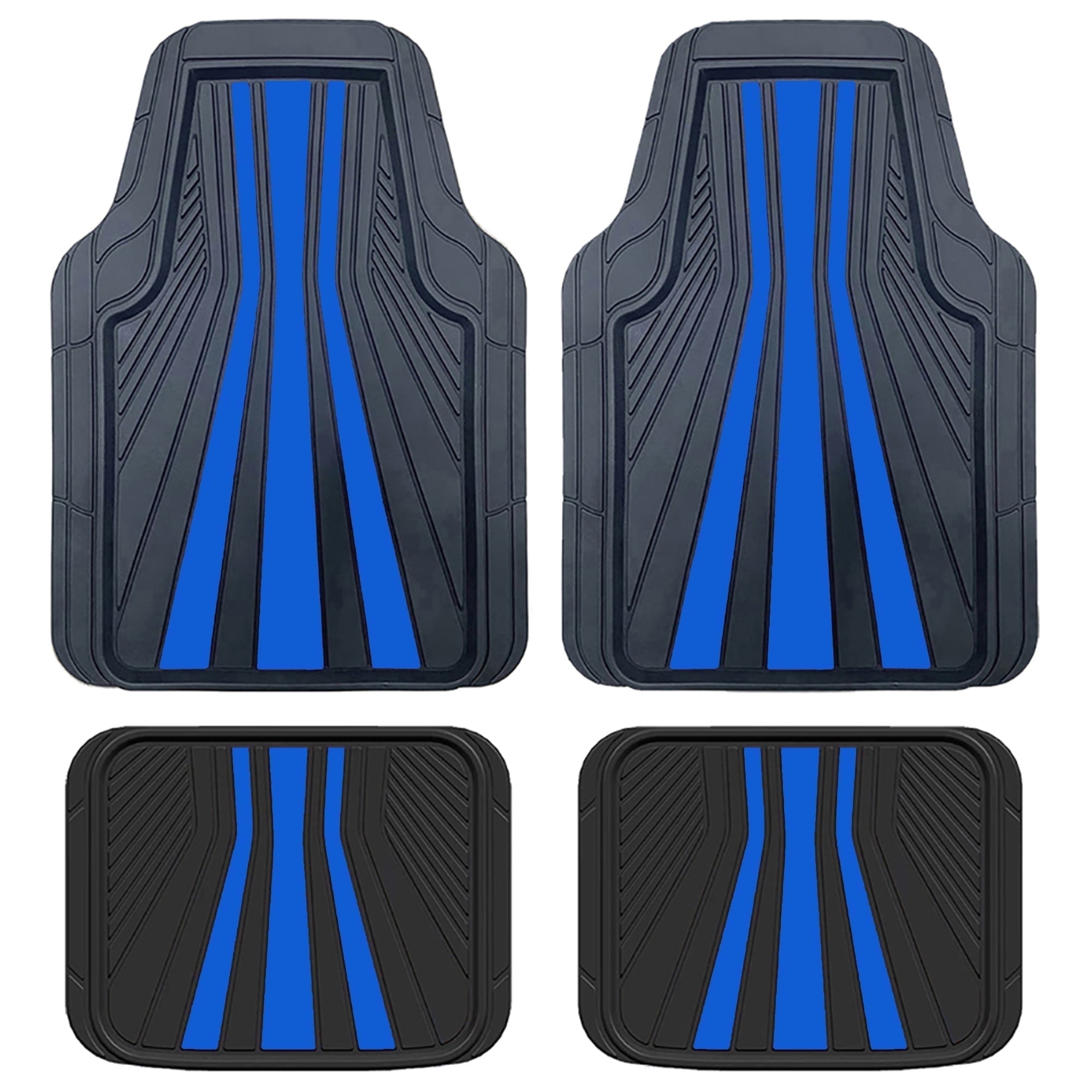 Rally 4-Piece Black with Blue Stripes Rubber Floor Mat Set - Walmart.com