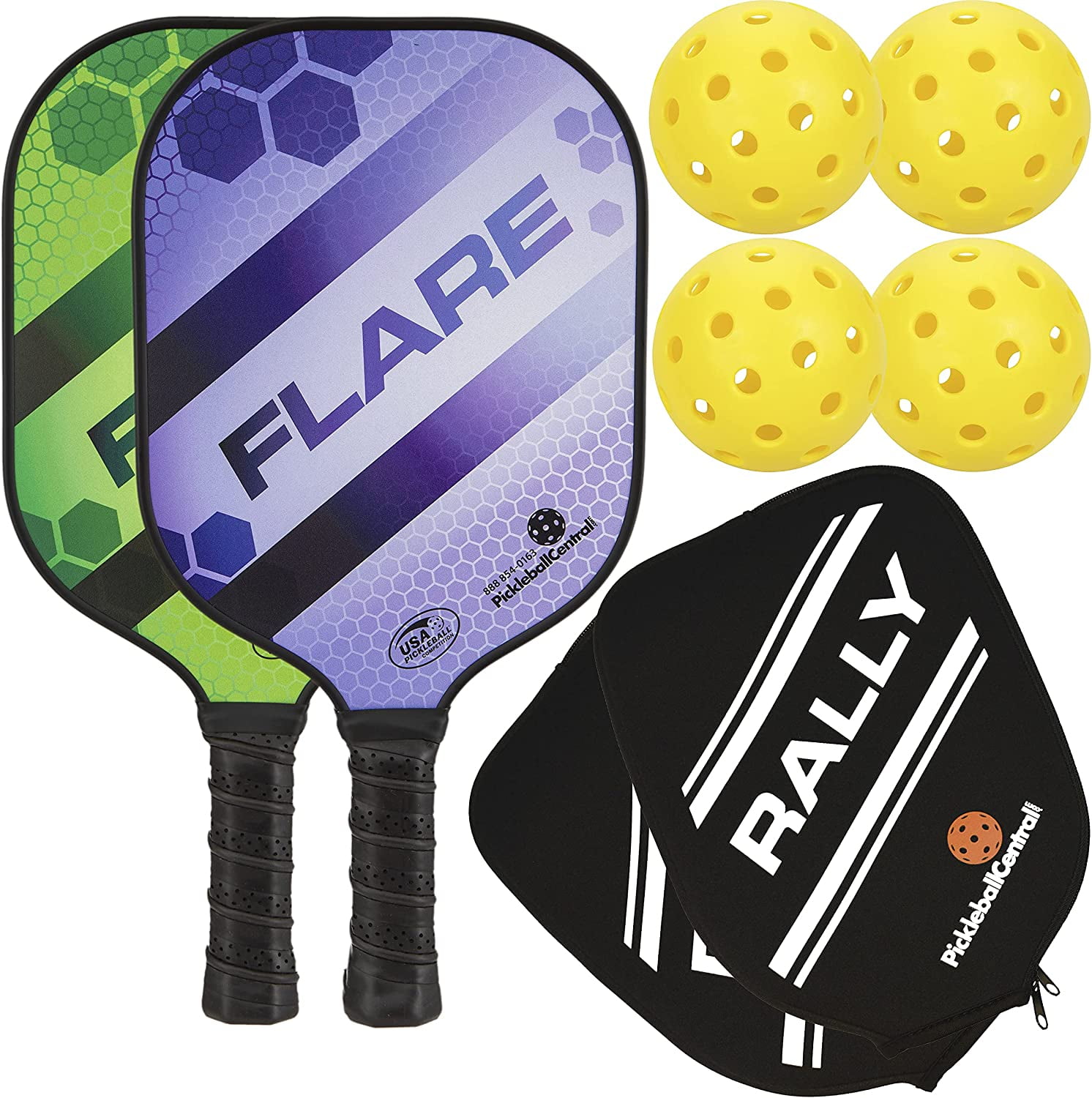 Rally Flare Graphite Pickleball Paddle | 2 Player Pack with Pickleballs ...