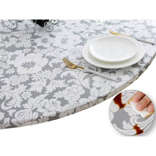 Rally Home Goods Round Fitted Vinyl Tablecloth, Waterproof, Floral ...