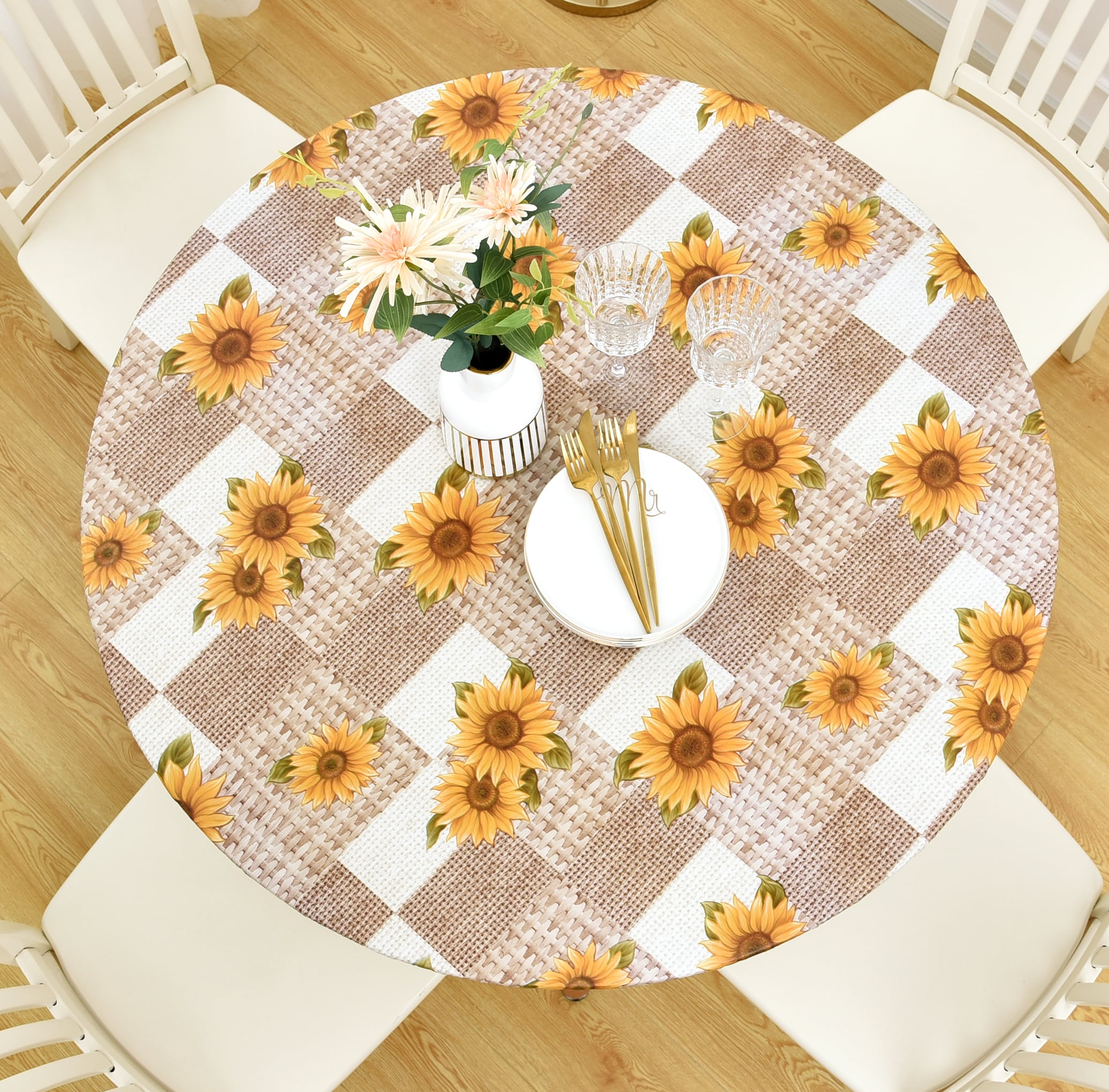 Rally Home Goods Indoor Outdoor Patio Round Fitted Vinyl Tablecloth ...