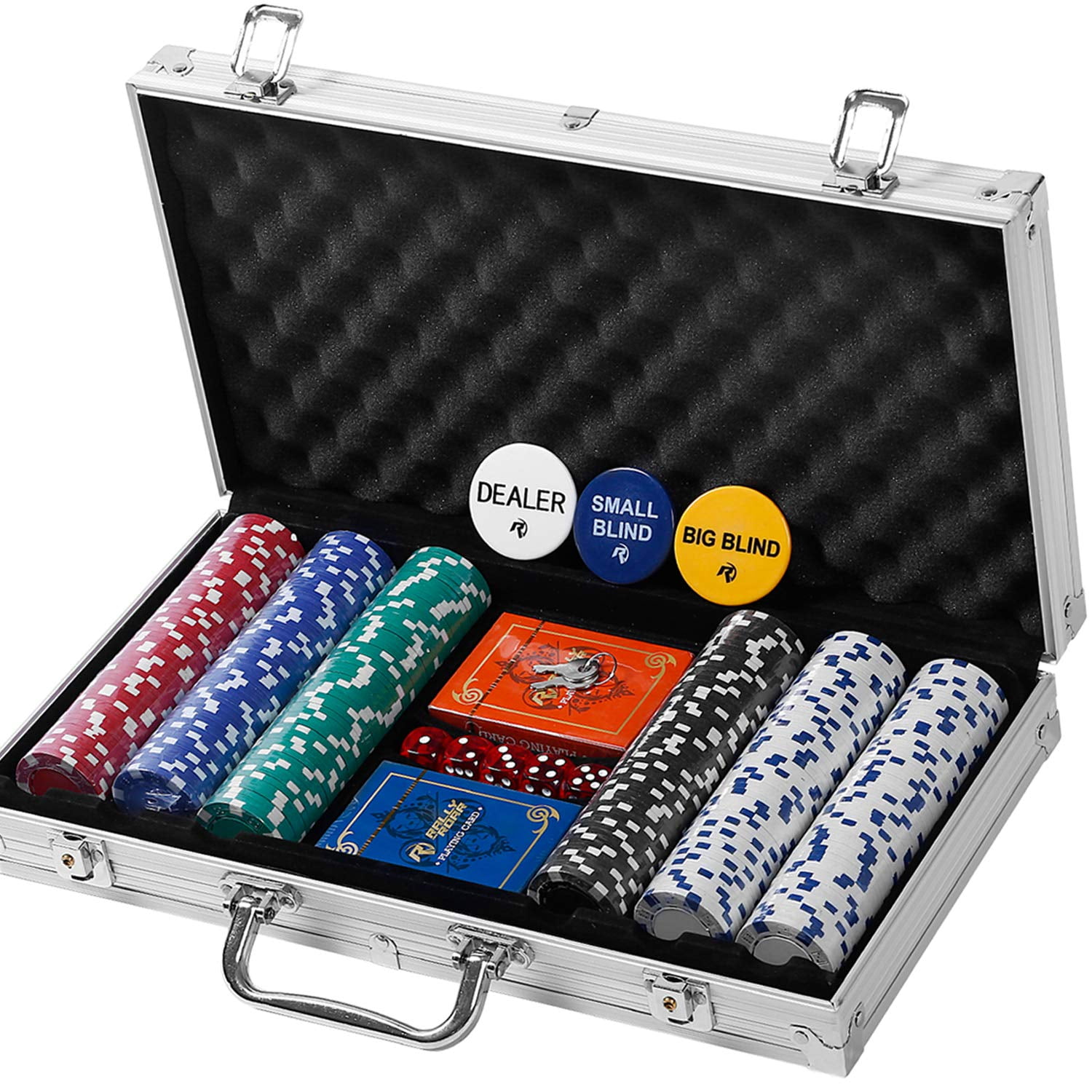 Rally and Roar Professional Poker Set w/ Hard Case, 2 Card Decks, 5 ...