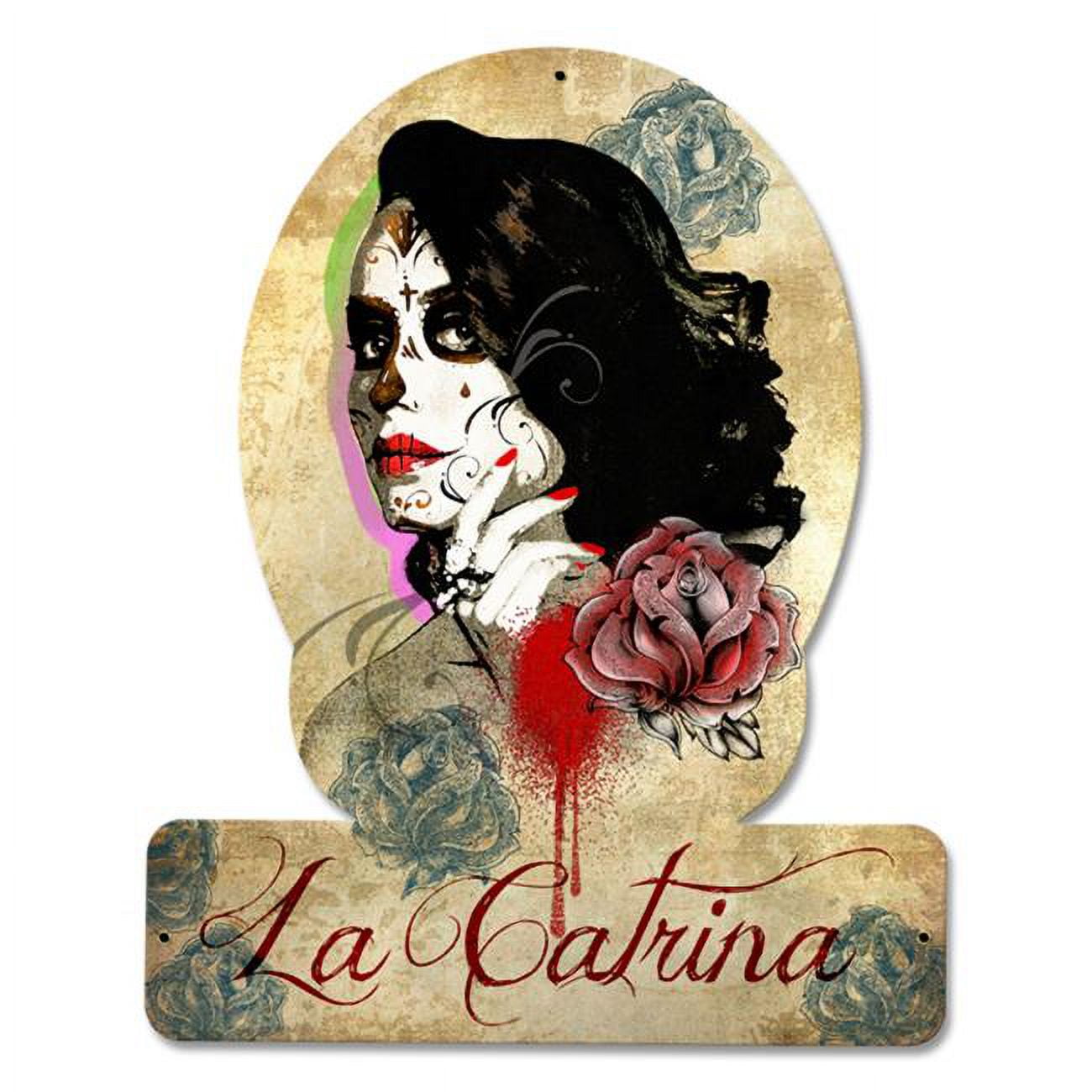 Ralph Burch 12 x 15 in. La Catrina Helmet Satin Helmet Metal Sign ...