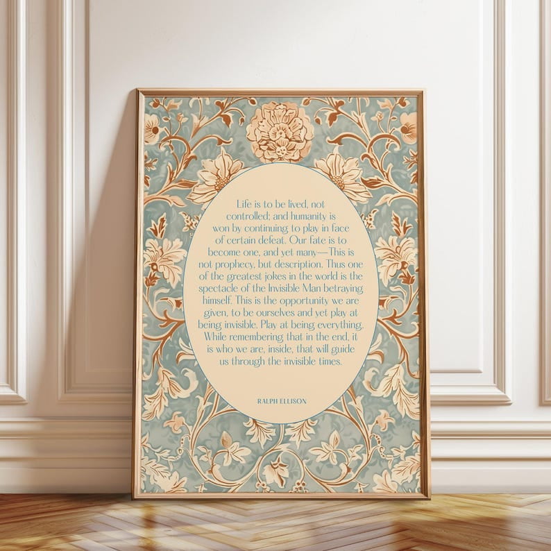 Ralph Ellison Inspirational Quote Poster - Invisible Man Quote Floral ...