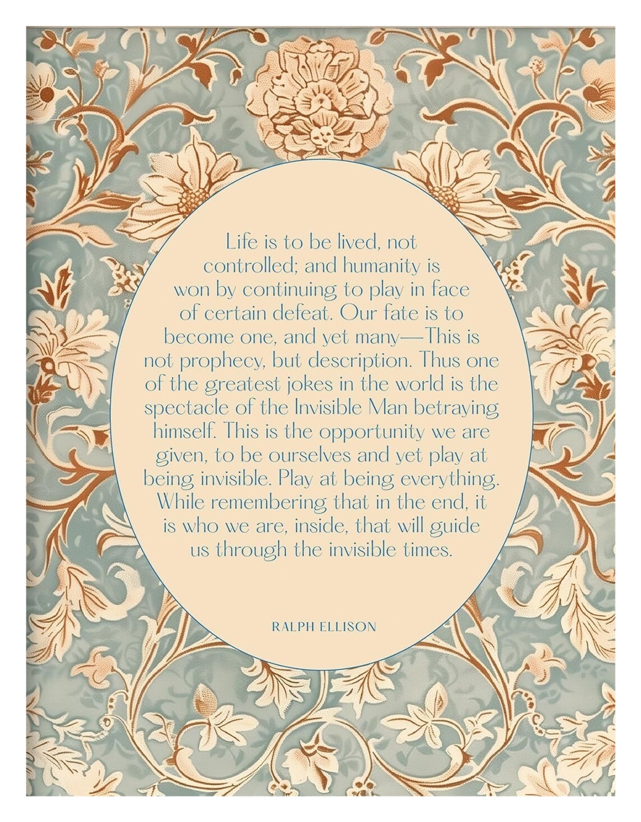 Ralph Ellison Quote Poster Floral Classic Style Inspirational Wall ...