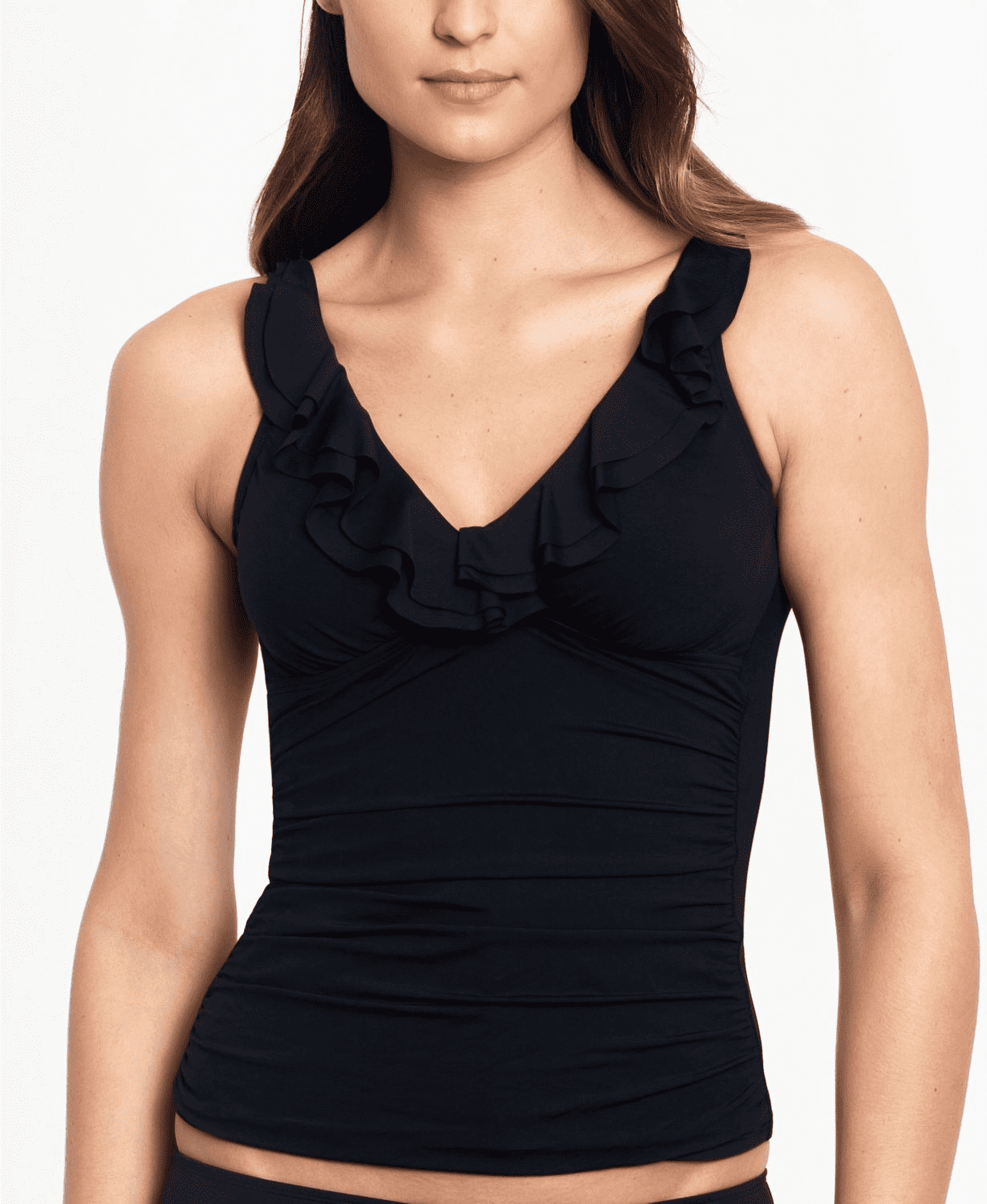 Ralph Lauren BLACK Beach Club Solids Ruffle Underwire Tankini Swim Top ...