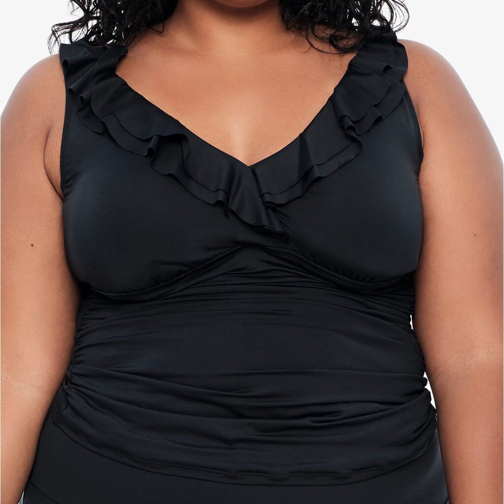 Ralph Lauren BLACK Plus Size Tummy-Control Underwire Ruffled Tankini ...
