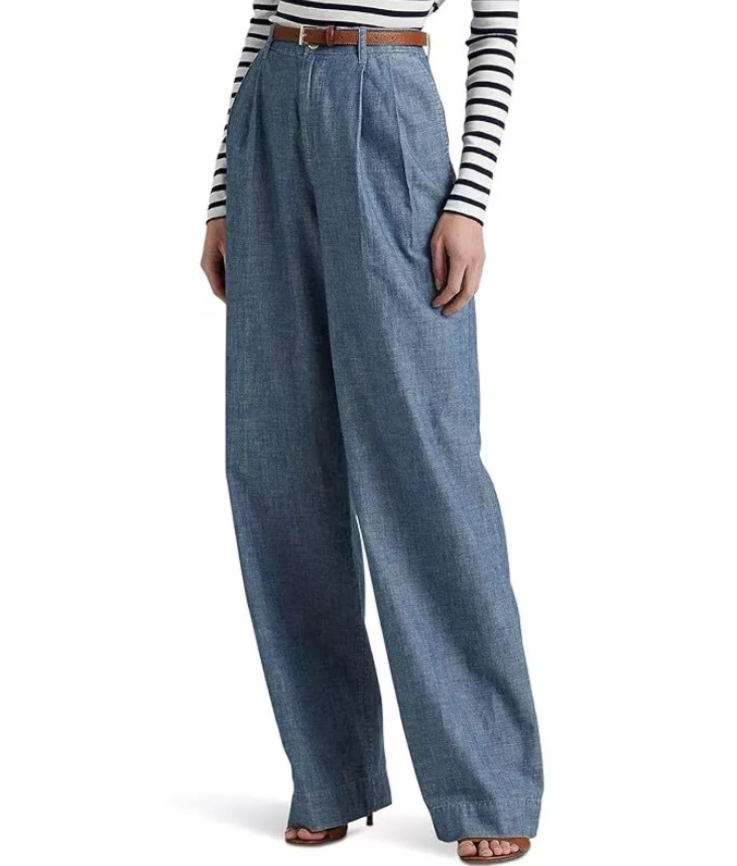 Ralph Lauren Pleated Chambray Wide-Leg Pants - Walmart.com