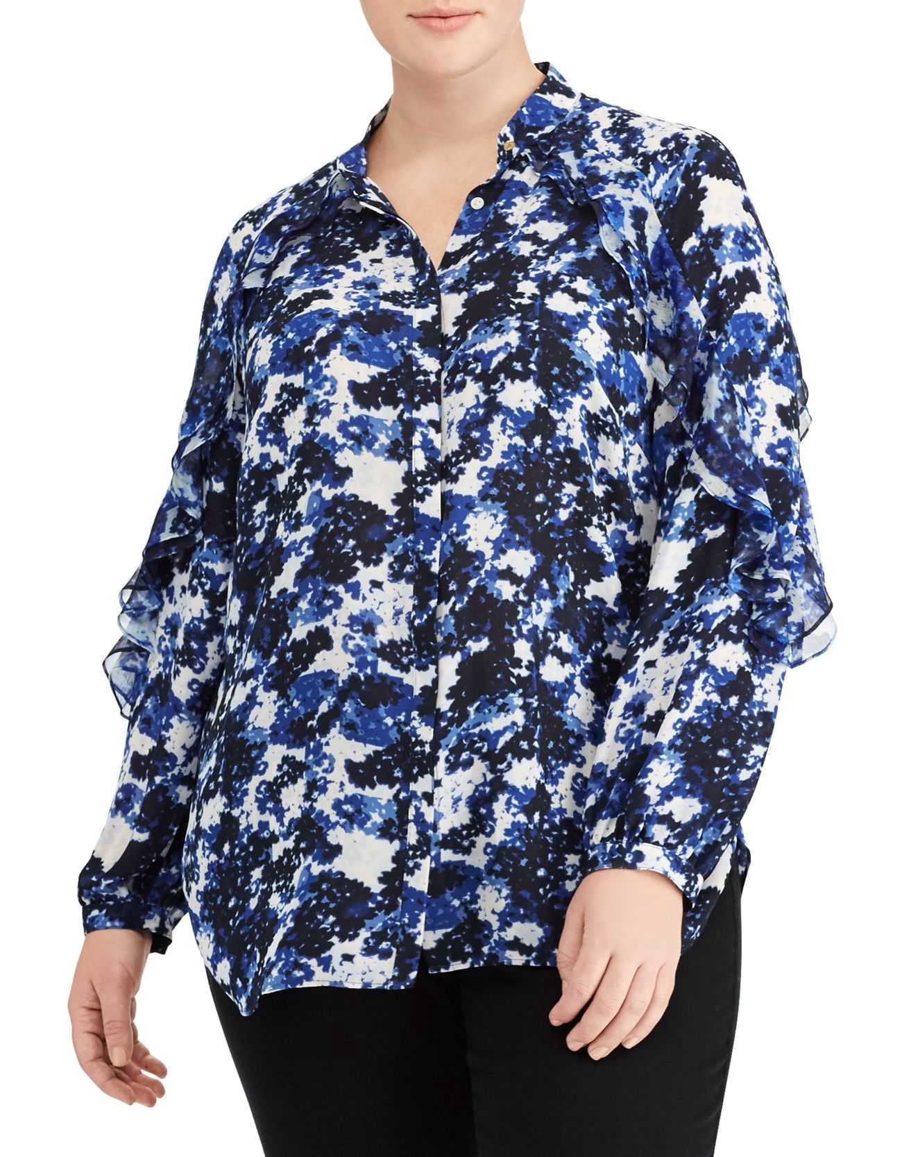 Ralph Lauren Plus Ruffled Floral Shirt (Blue, 2X) - Walmart.com