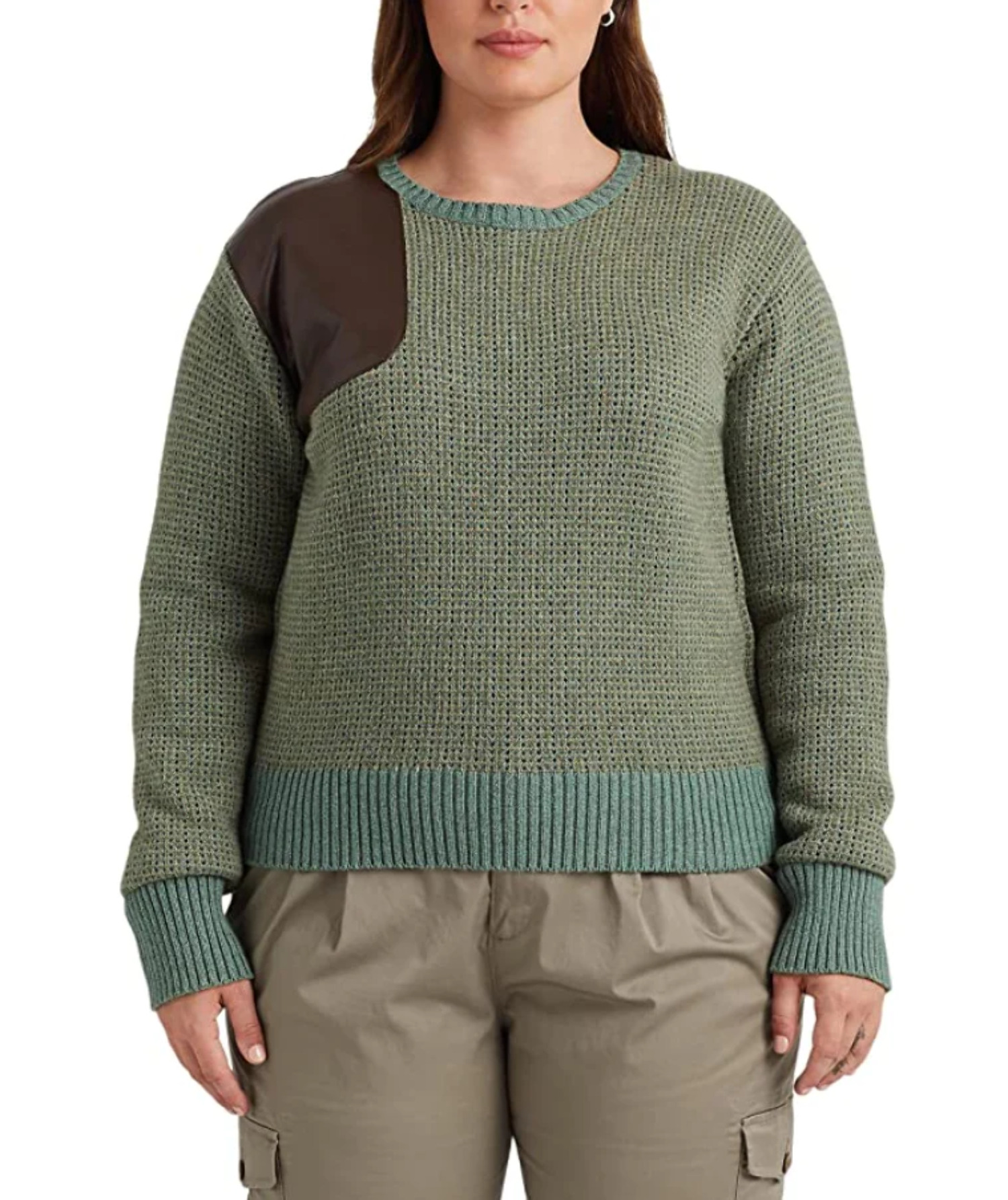 Ralph Lauren Plus Size Faux Leather Trim Wool Blend Sweater - Walmart.com