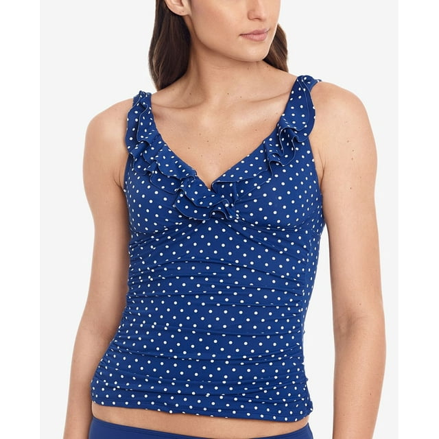 Ralph Lauren SAPPHIRE Pin Dot Ruffled Underwire Tankini Swim Top US 10 ...
